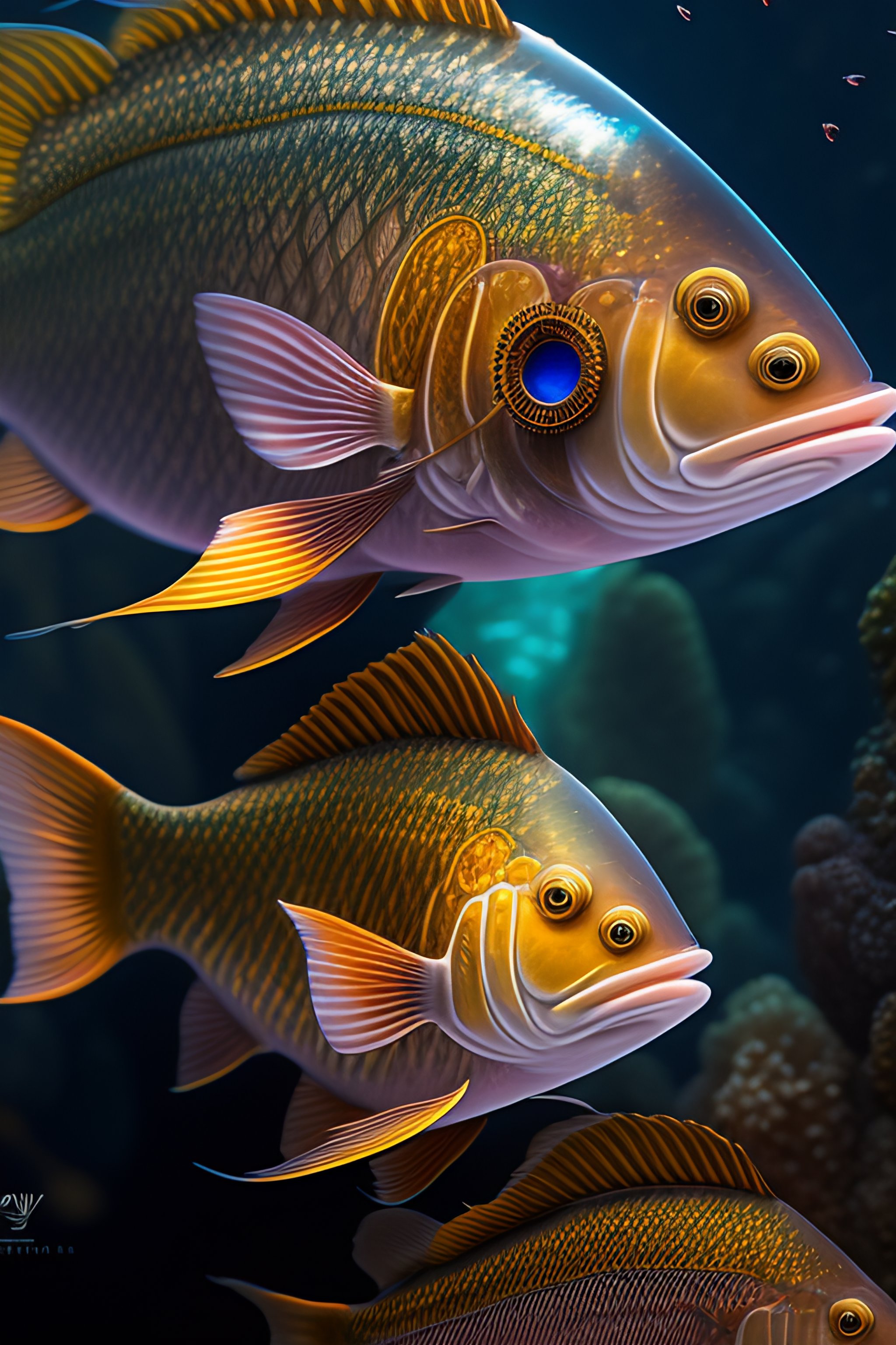 Lexica - Ultra detailed steampunk fishes, multicolor, beautiful marble ...