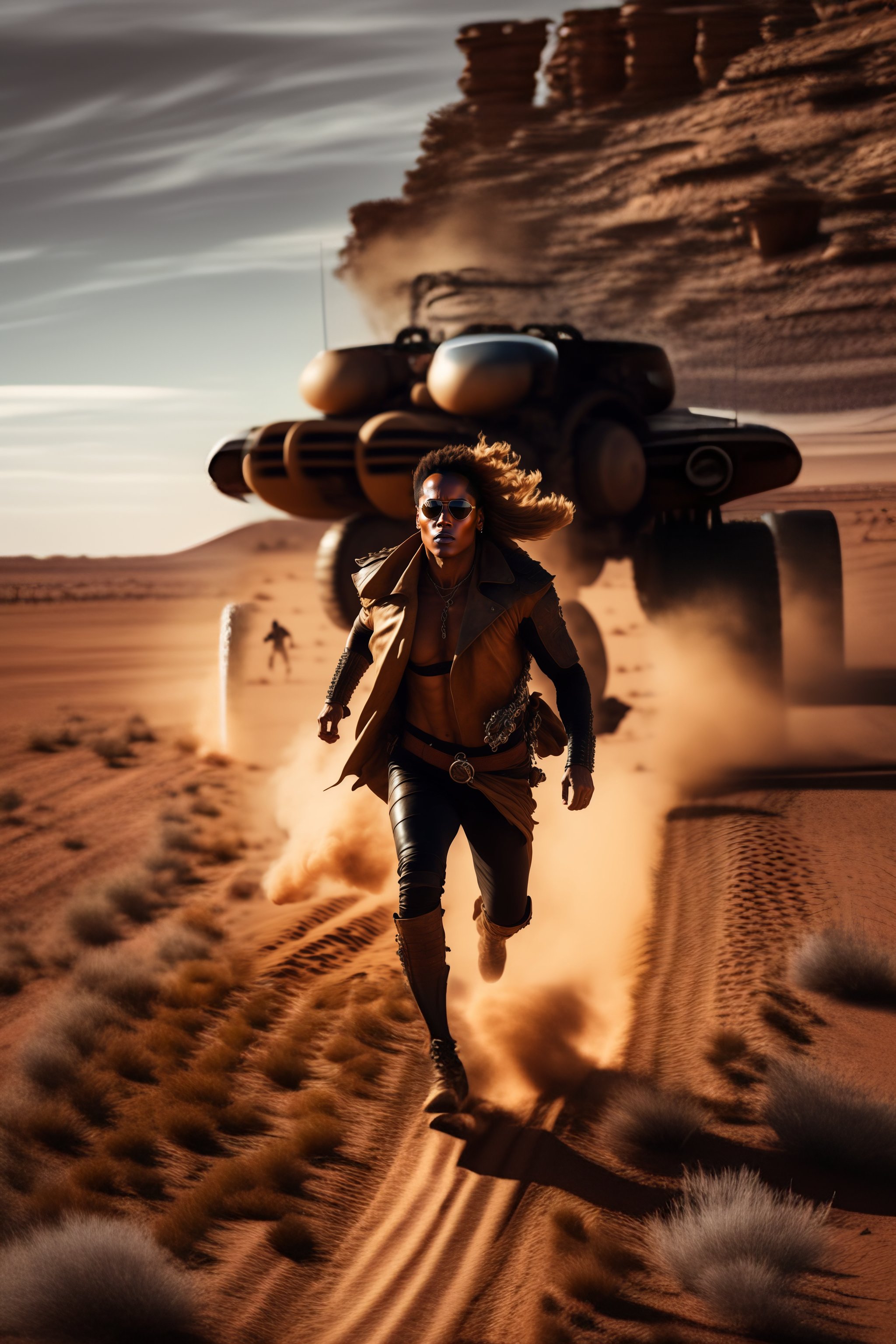 Lexica - People dressed up like mad max running after spaceships