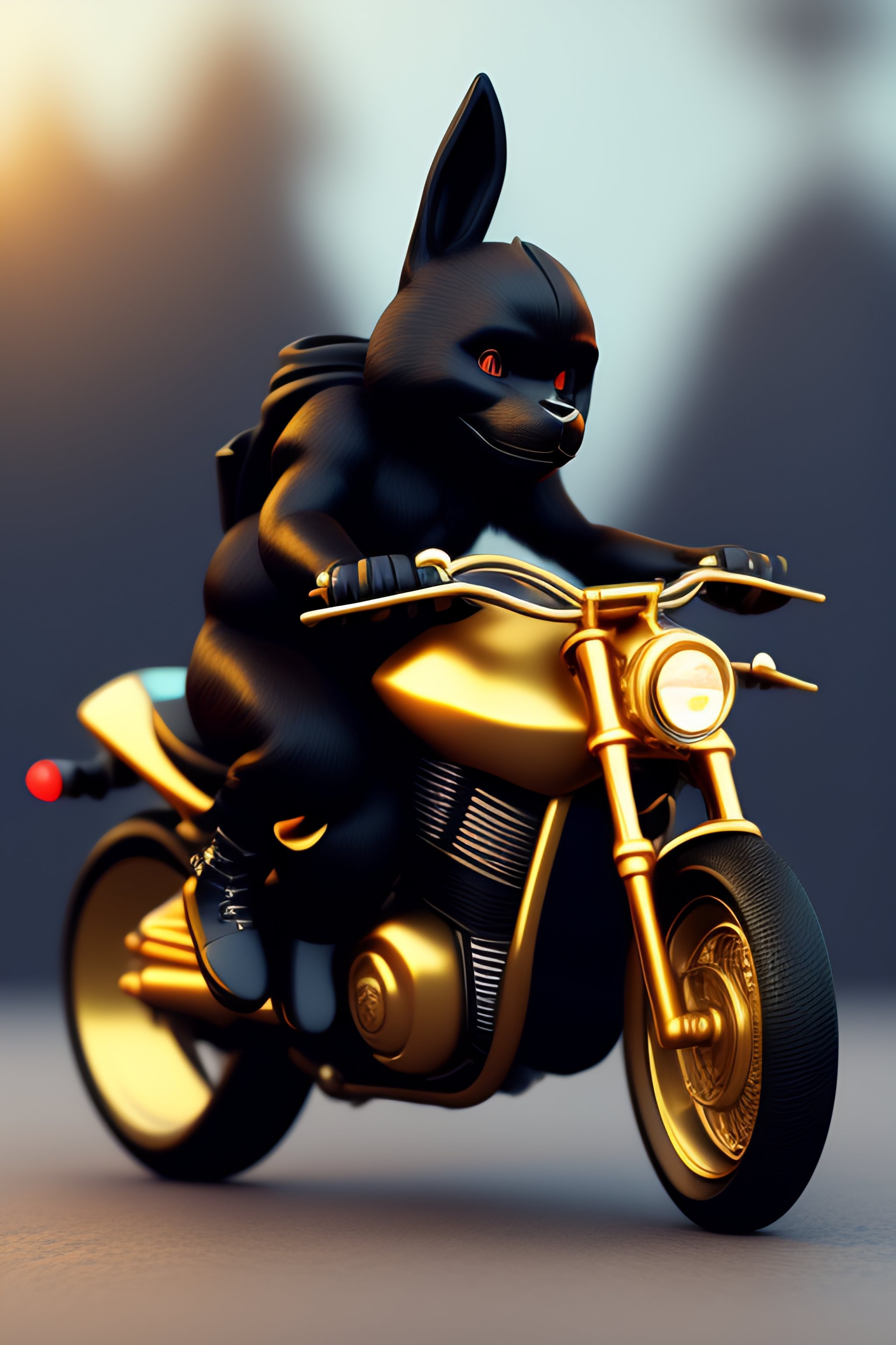 Lexica - Black Humanoid Rabbit with large white eyes leather jacket ...