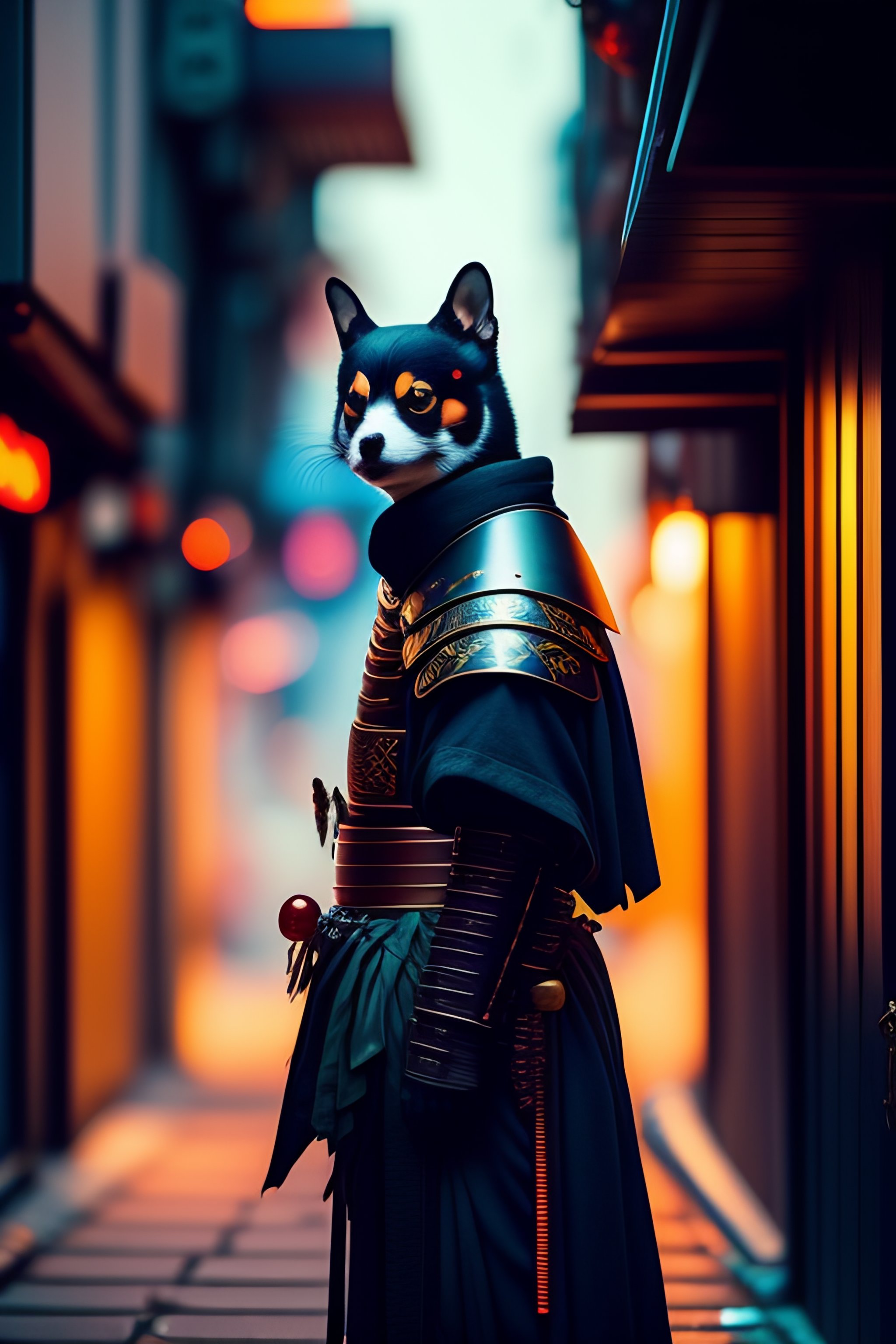 Lexica - Samurai pepe in a cyberpunk alley