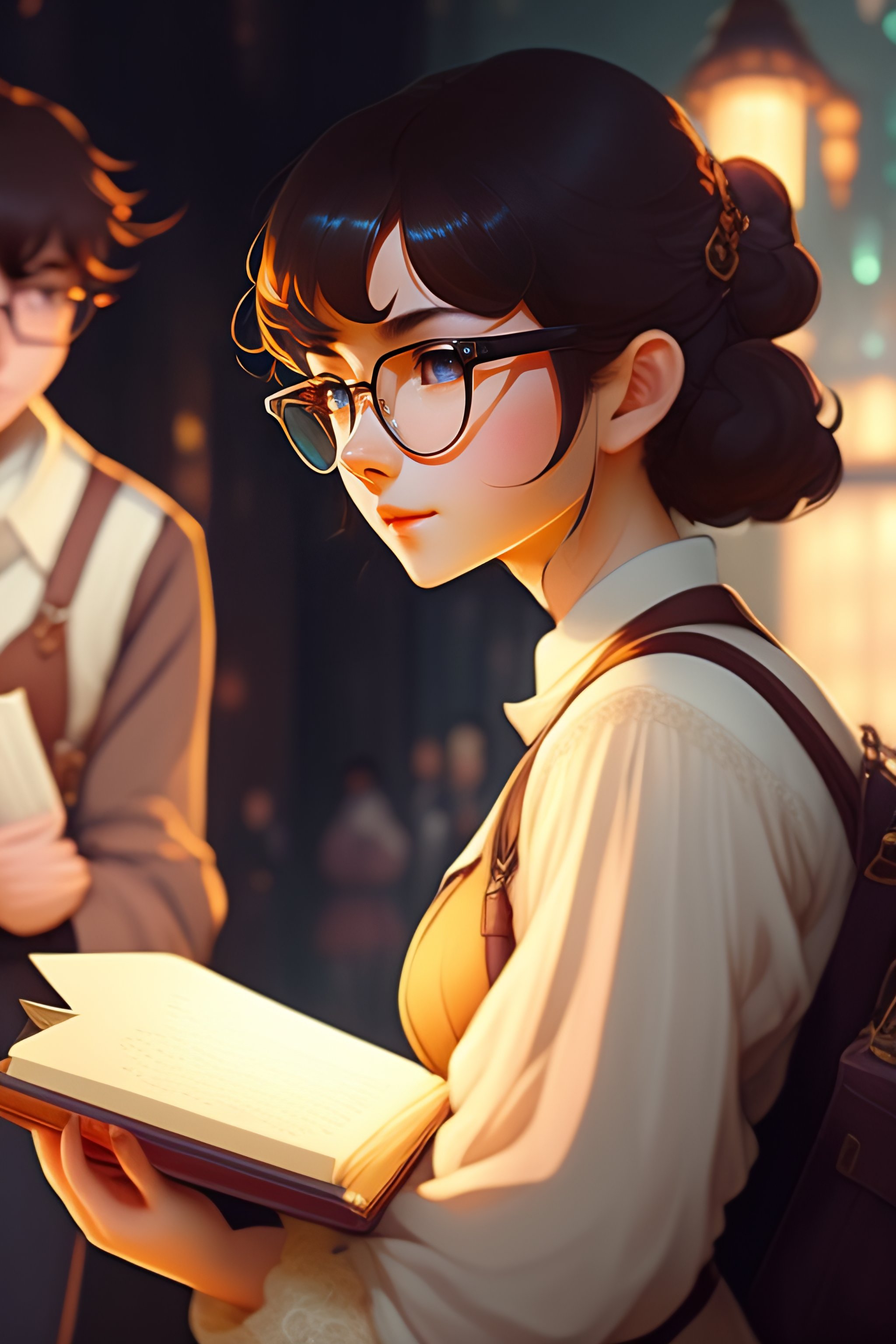 Lexica - Writing in a book wearing spectacles young reporter brunette ...