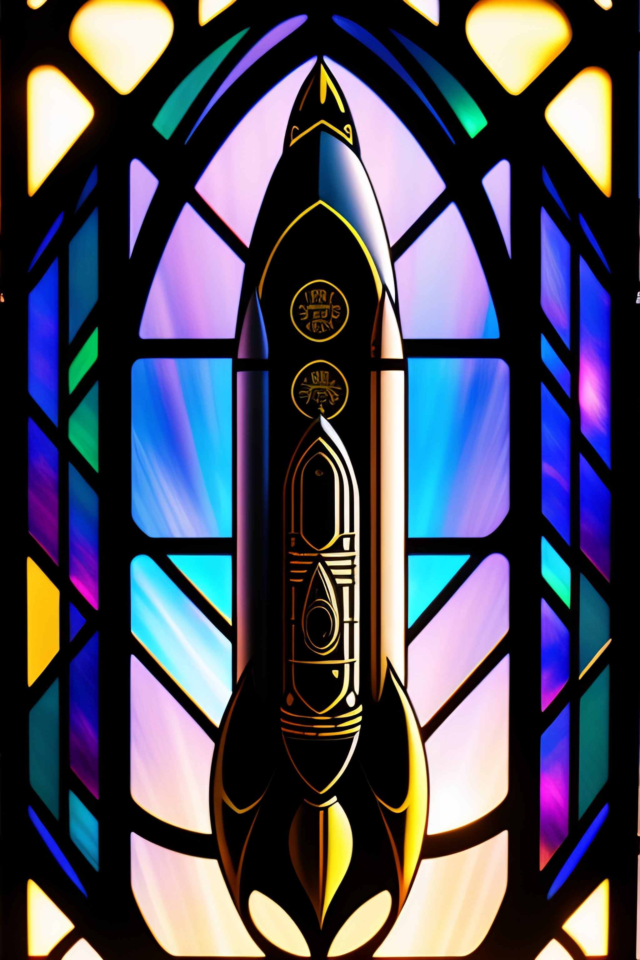 Lexica - Rocket launch, center composition, style of stained glass, 8k,