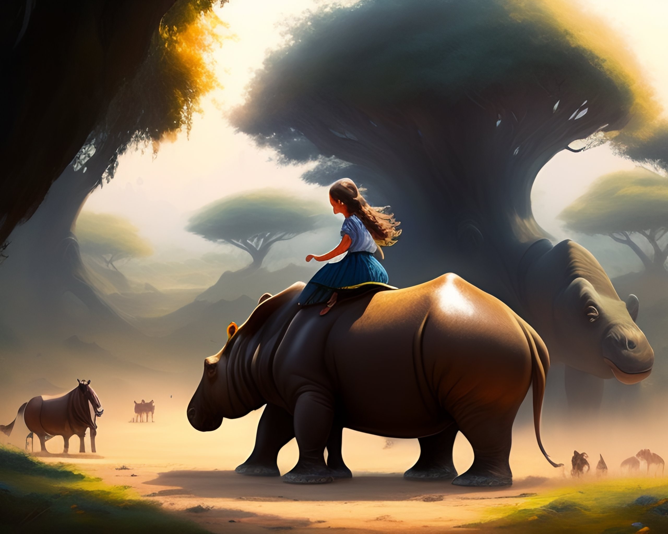 Lexica - Story book art by greg rutkowski. tiny brunette girl riding on ...