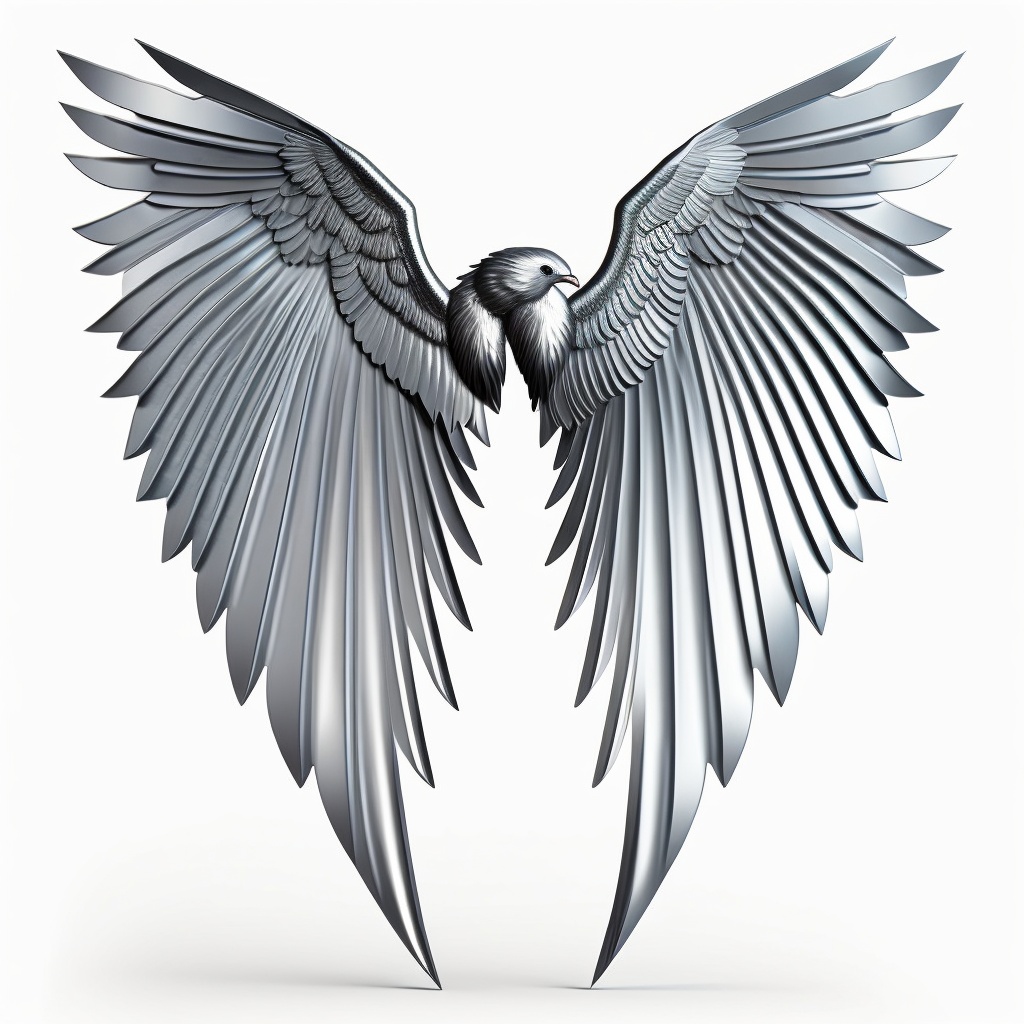 Lexica - Metal symmetrical angel wings in white background , right side ...