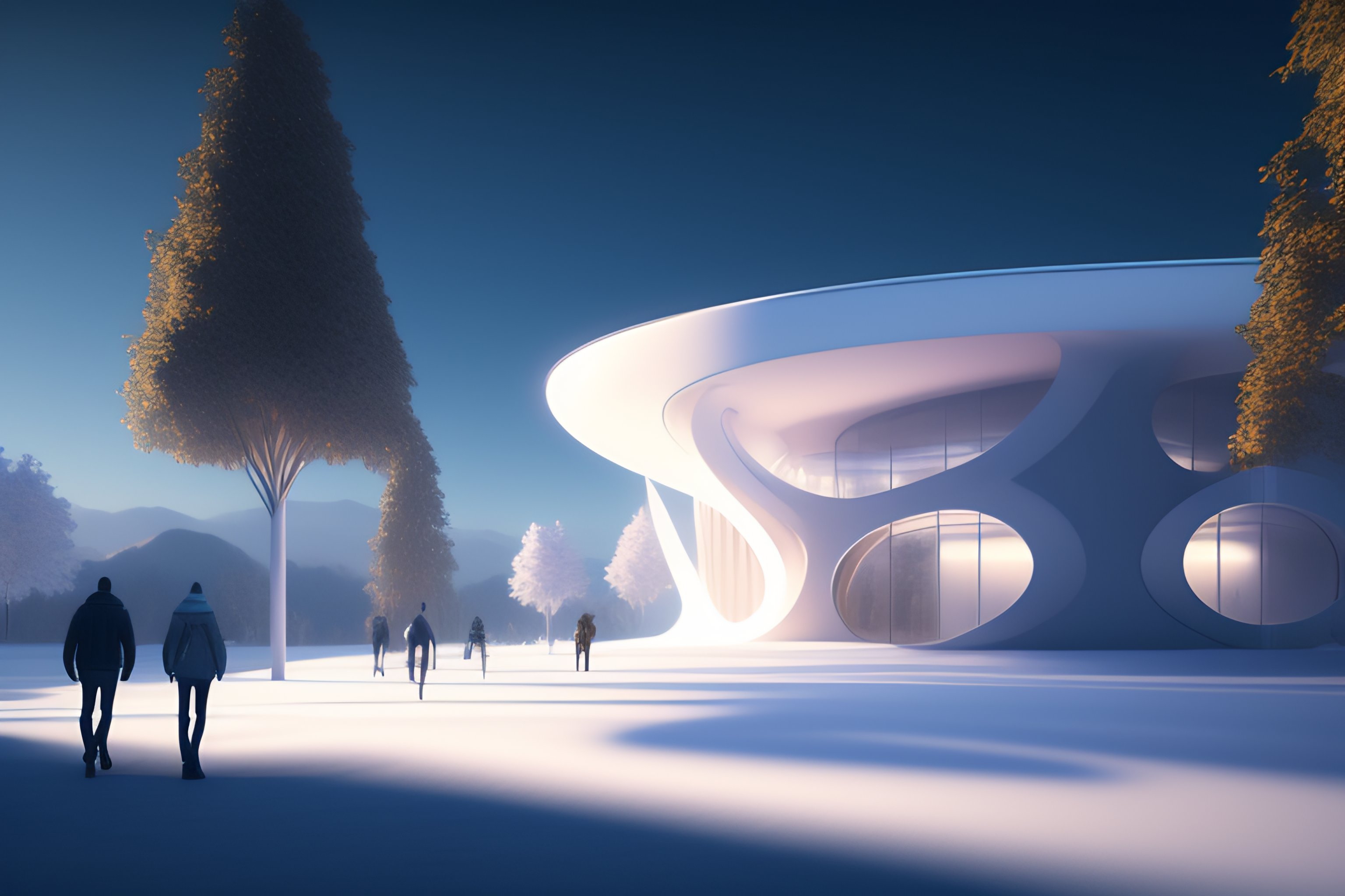 Lexica - Sci-fi architecture, parametric design, white material, glass, illuminated poll, soft ...