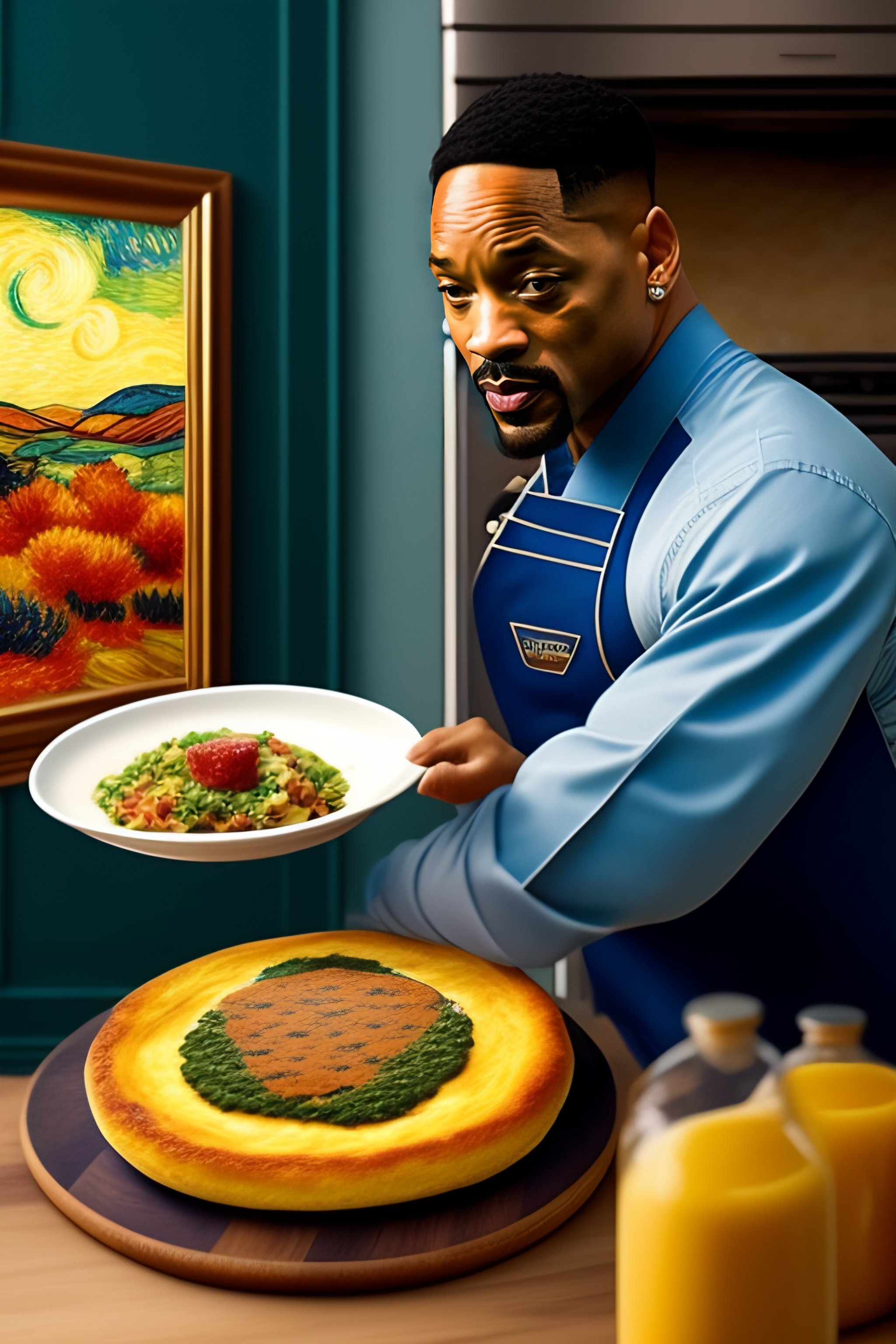 Lexica - A picture of Will Smith cooking as Van Gogh style