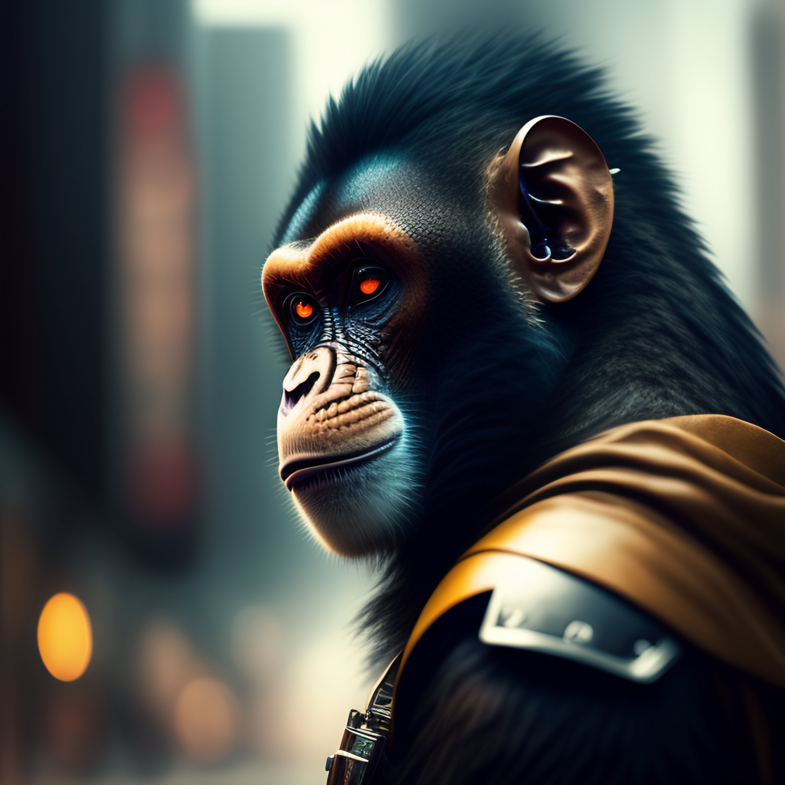 Lexica - Monkey cyberpunk cyborg, side portrait, realistic animal, half ...