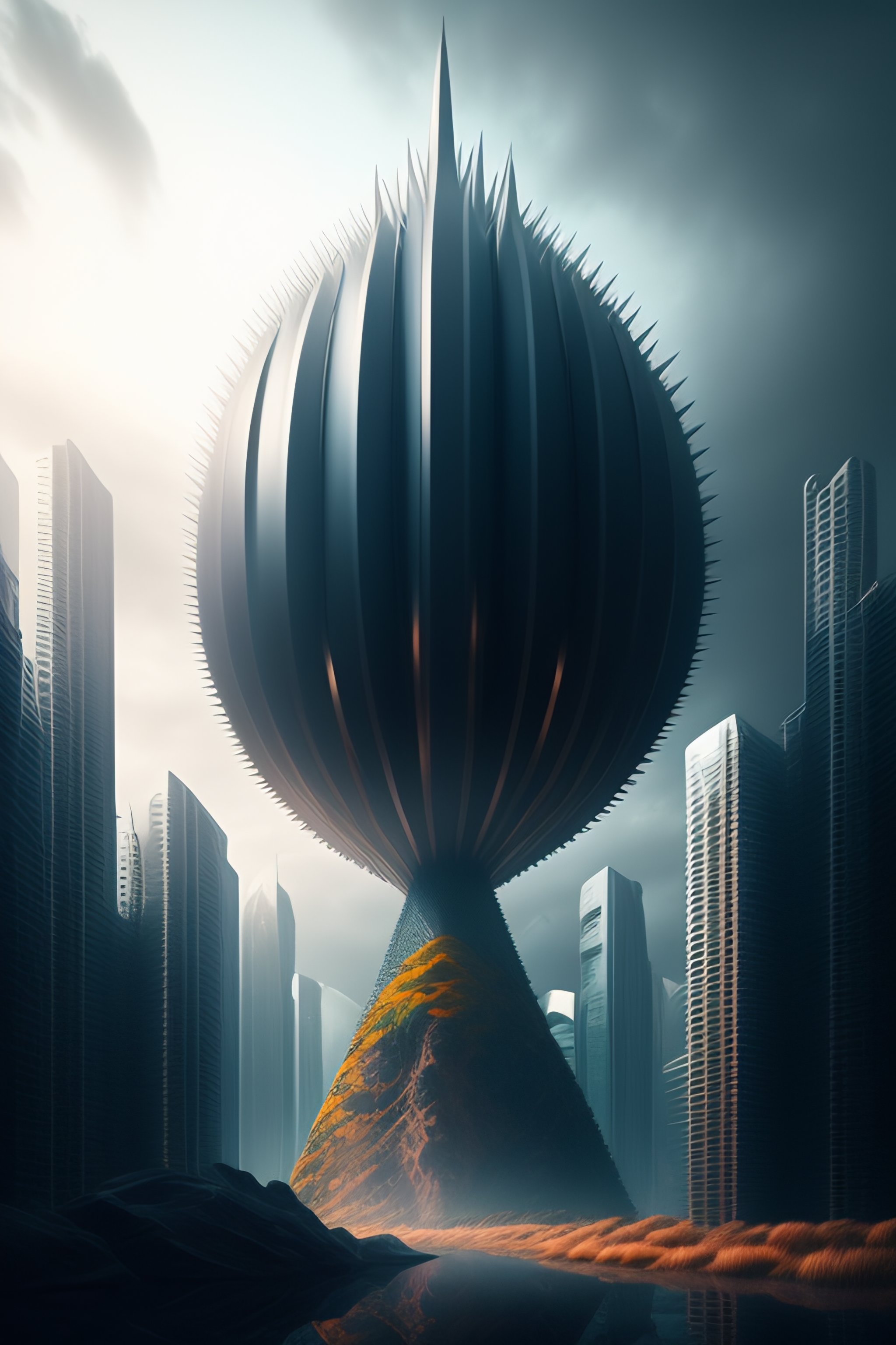 Lexica - A giant scary spiky marble in the middle of a gloomy ...
