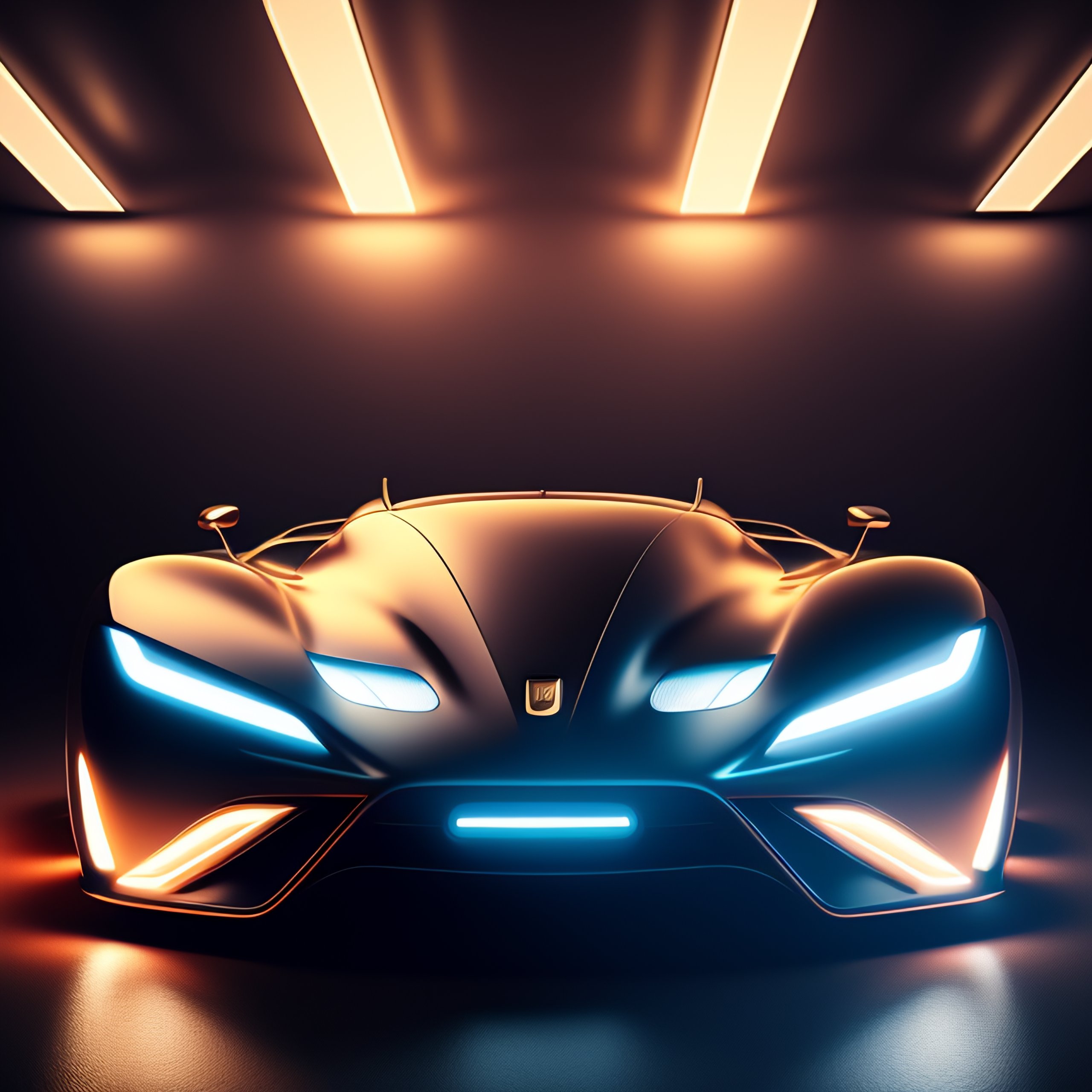 Lexica - Front of a modern car, rounded beam lights, shape of a face ...
