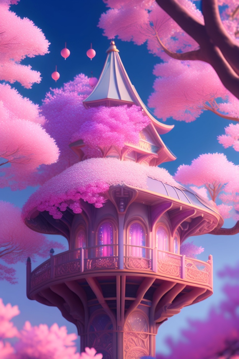 Lexica - THE CHERRY BLOSSOM TREE HOUSE + beautiful ornate treehouse in ...