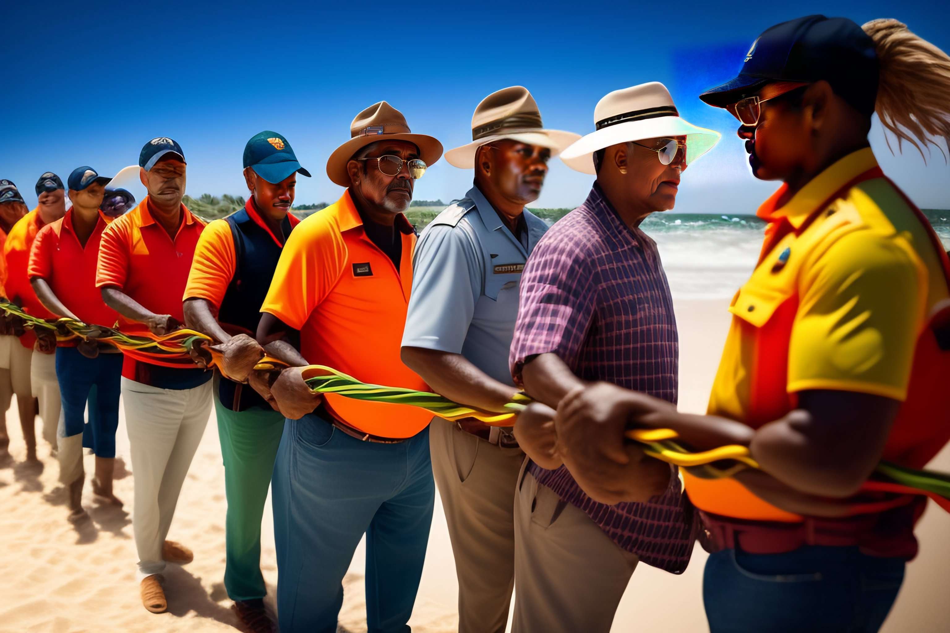 Lexica - A group of people forming a human chain to pass items from one ...