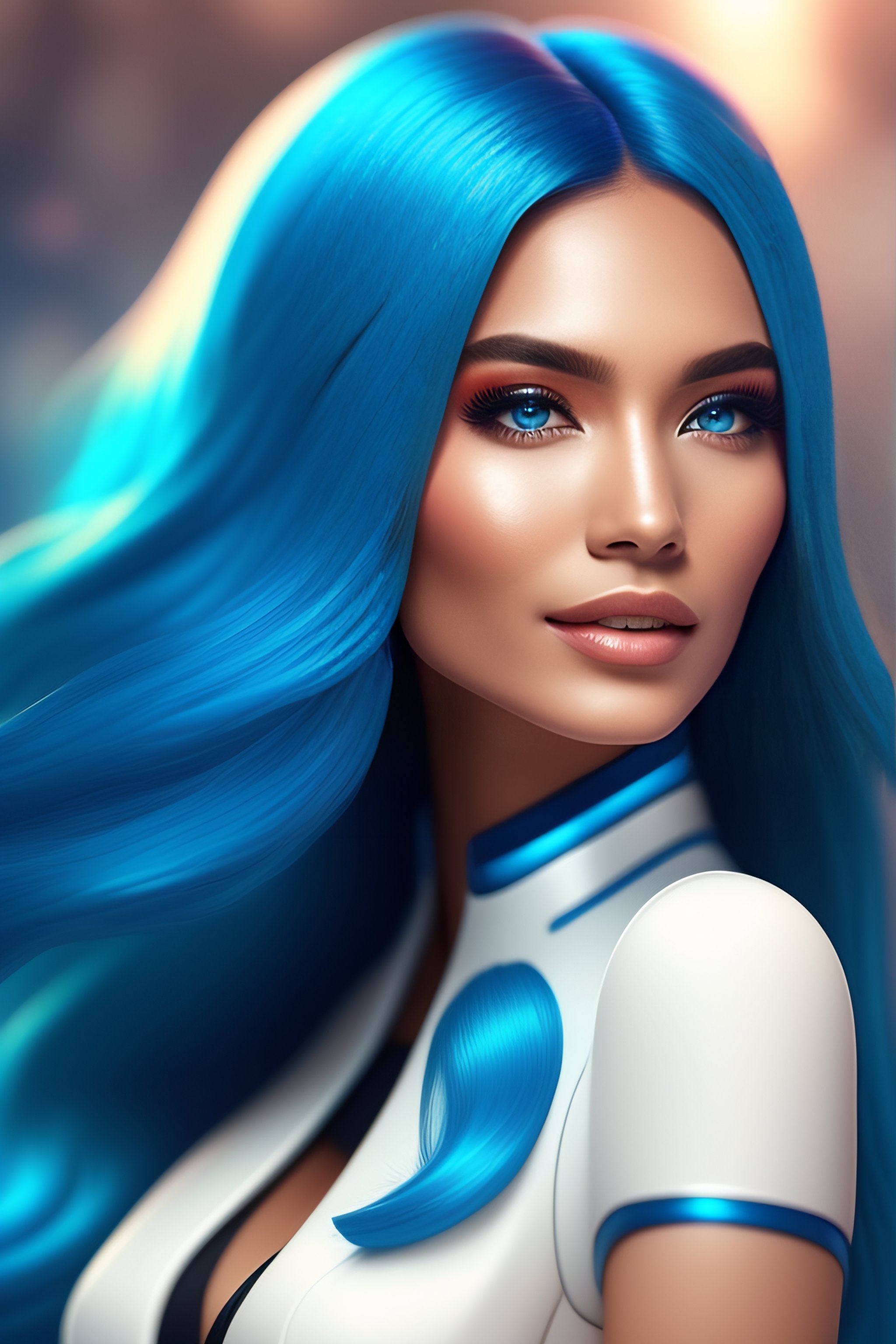 Lexica - Android girl in white suit with blue hair