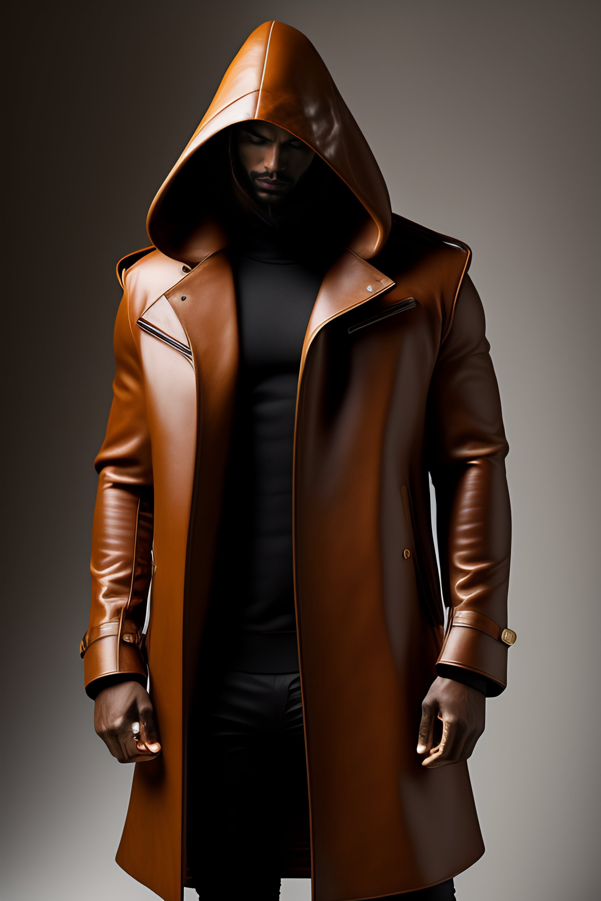 Lexica - An humanoid with a dirty brown leather ragged hooded jacket ...