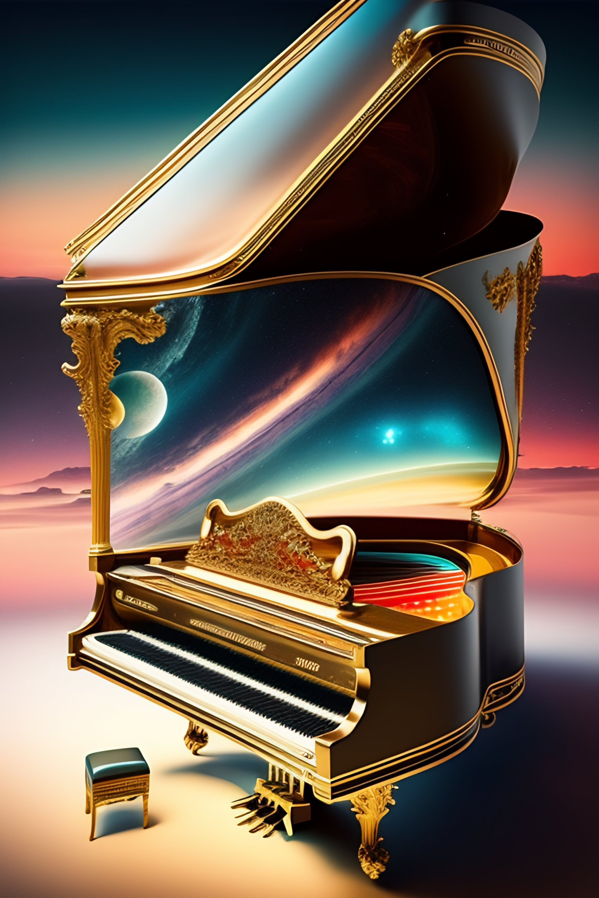 Lexica - A piano floating through space with music notes in style of ...