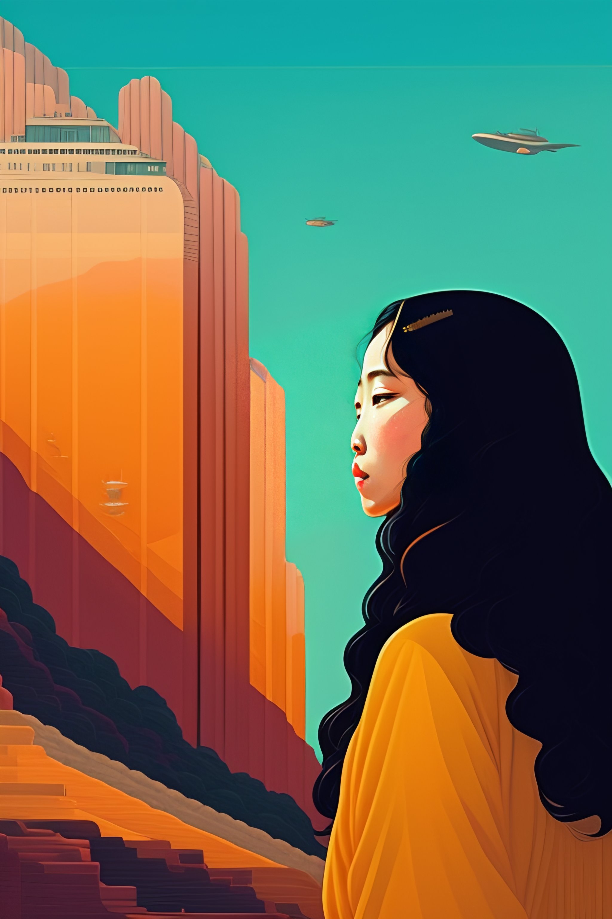 Lexica - Woman saluting in vertical landscape by sachin teng, hasui kawase