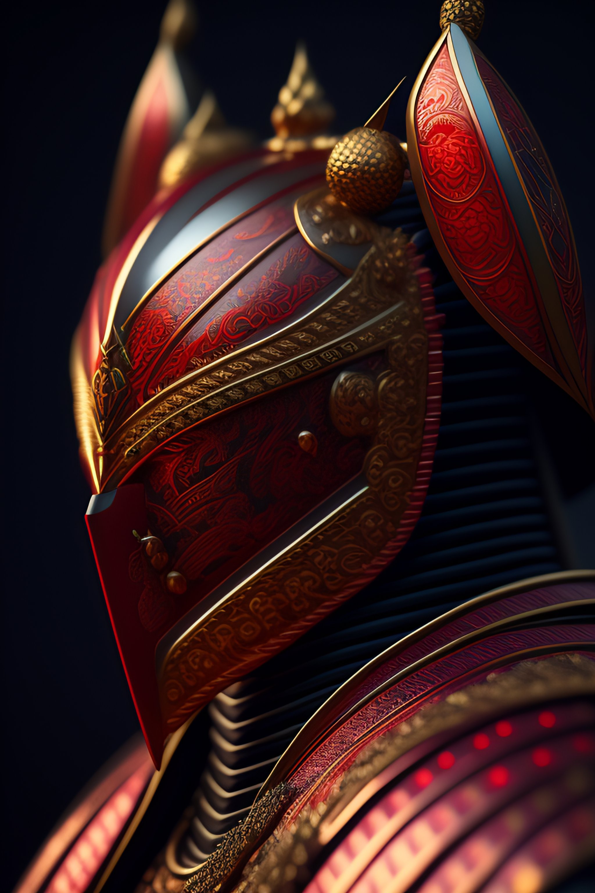 Lexica - Samurai armor, ornament mask, porcelain, wood, vivid colors ...