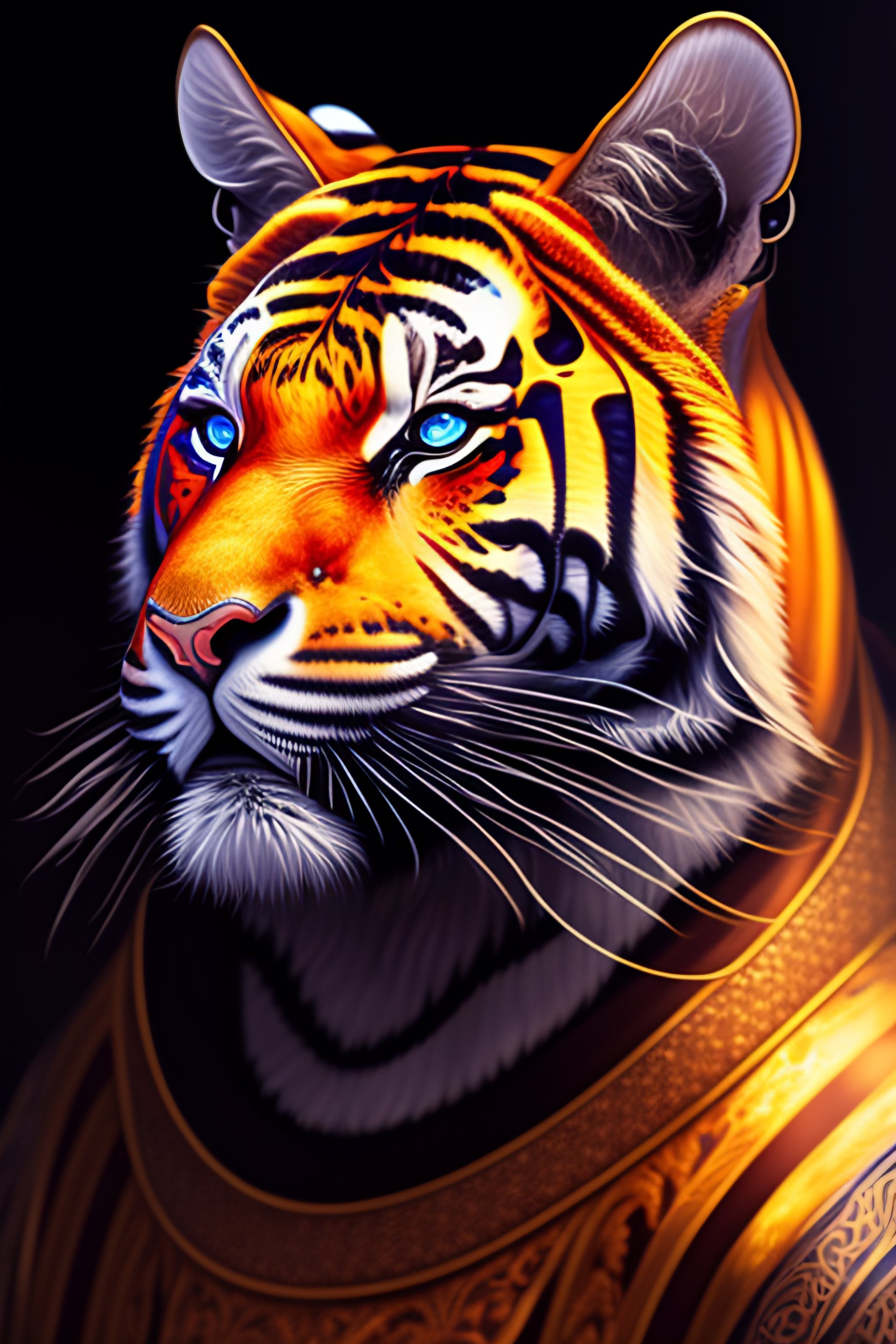 Lexica - Centered detailed portrait of a masked tiger wearing a ...