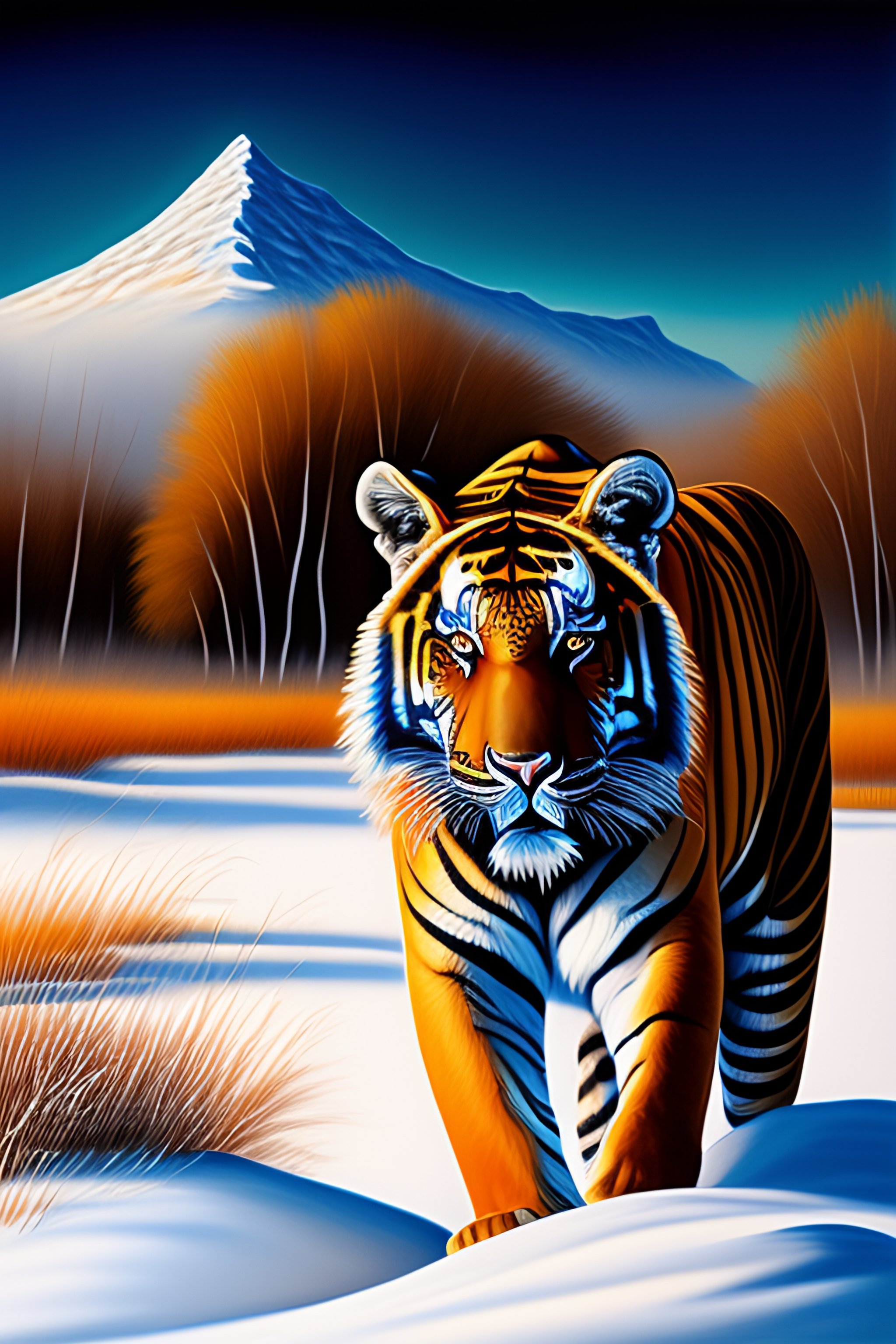 Lexica - A high deailed picasso style painting of a big tiger in winter ...