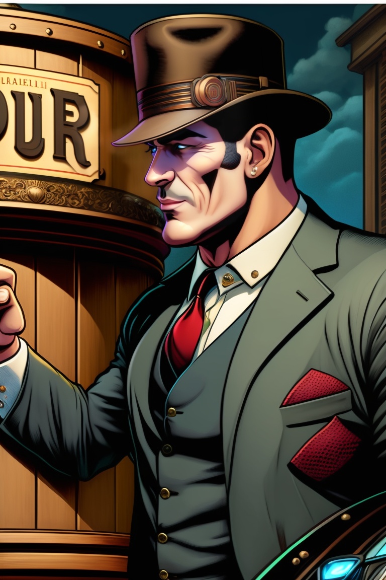 Lexica - Male 1920s mobster standing next to a wooden barrel while ...