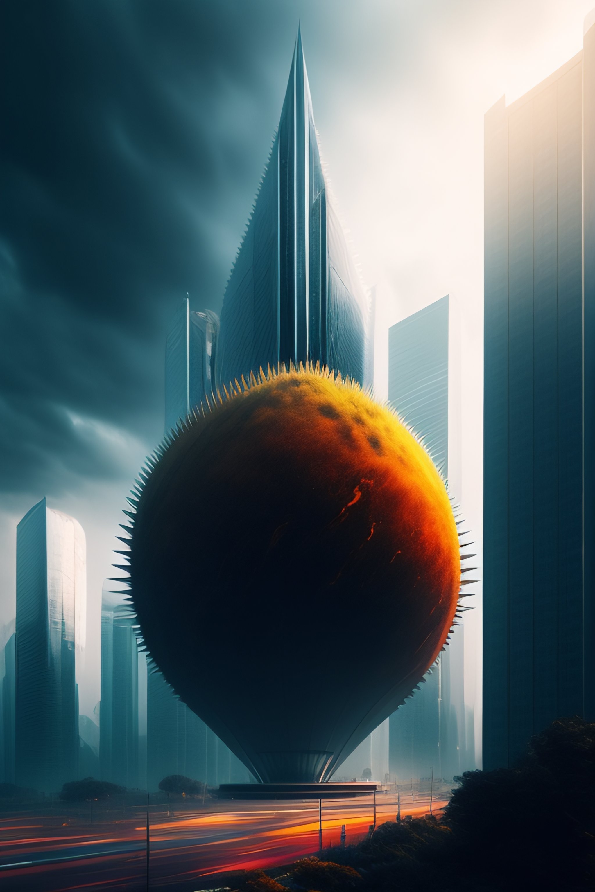 Lexica - A giant scary spiky marble in the middle of a gloomy ...