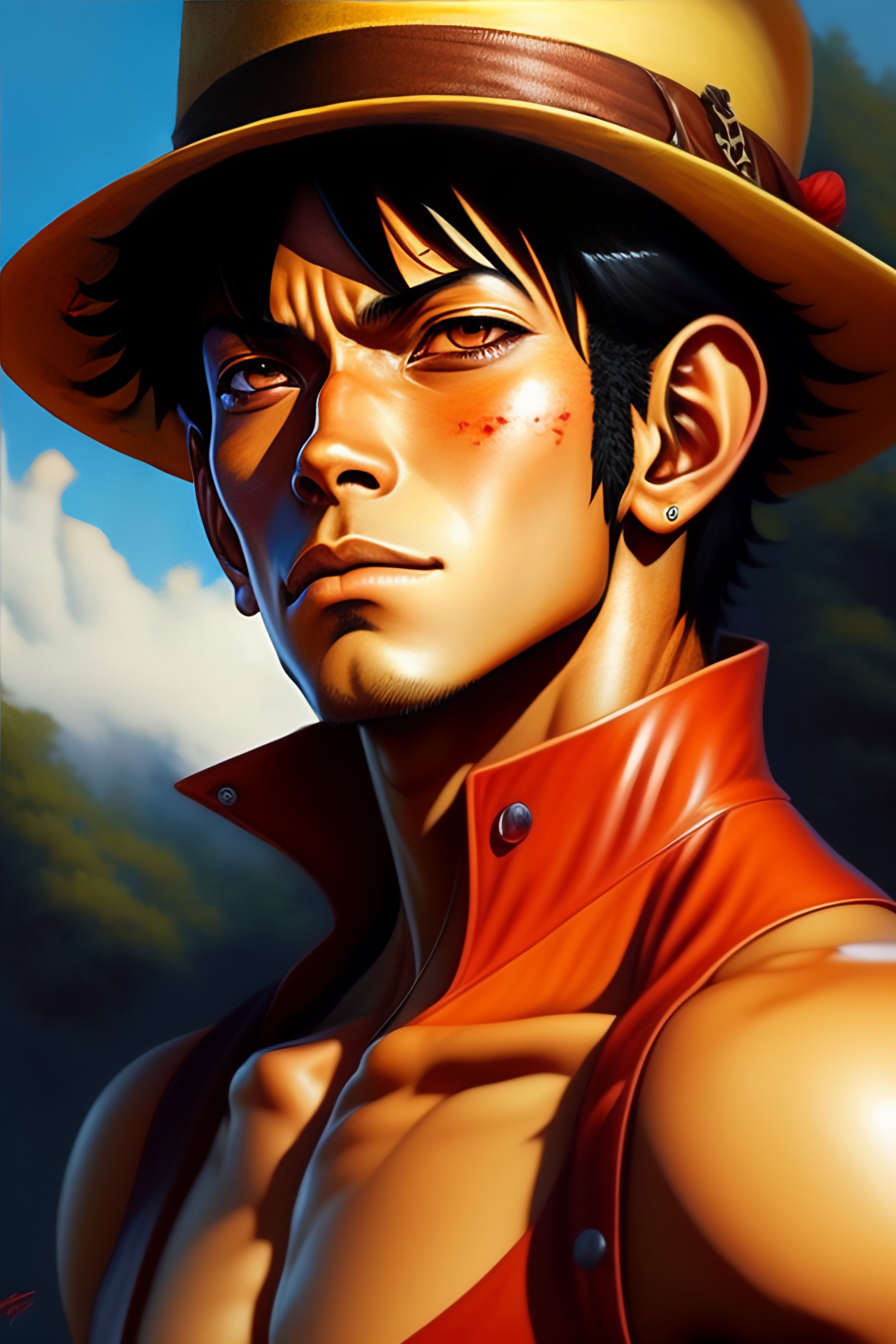 Lexica - Monkey D. Luffy, oil painting, highly detailed, by Ilya Kuvshinov