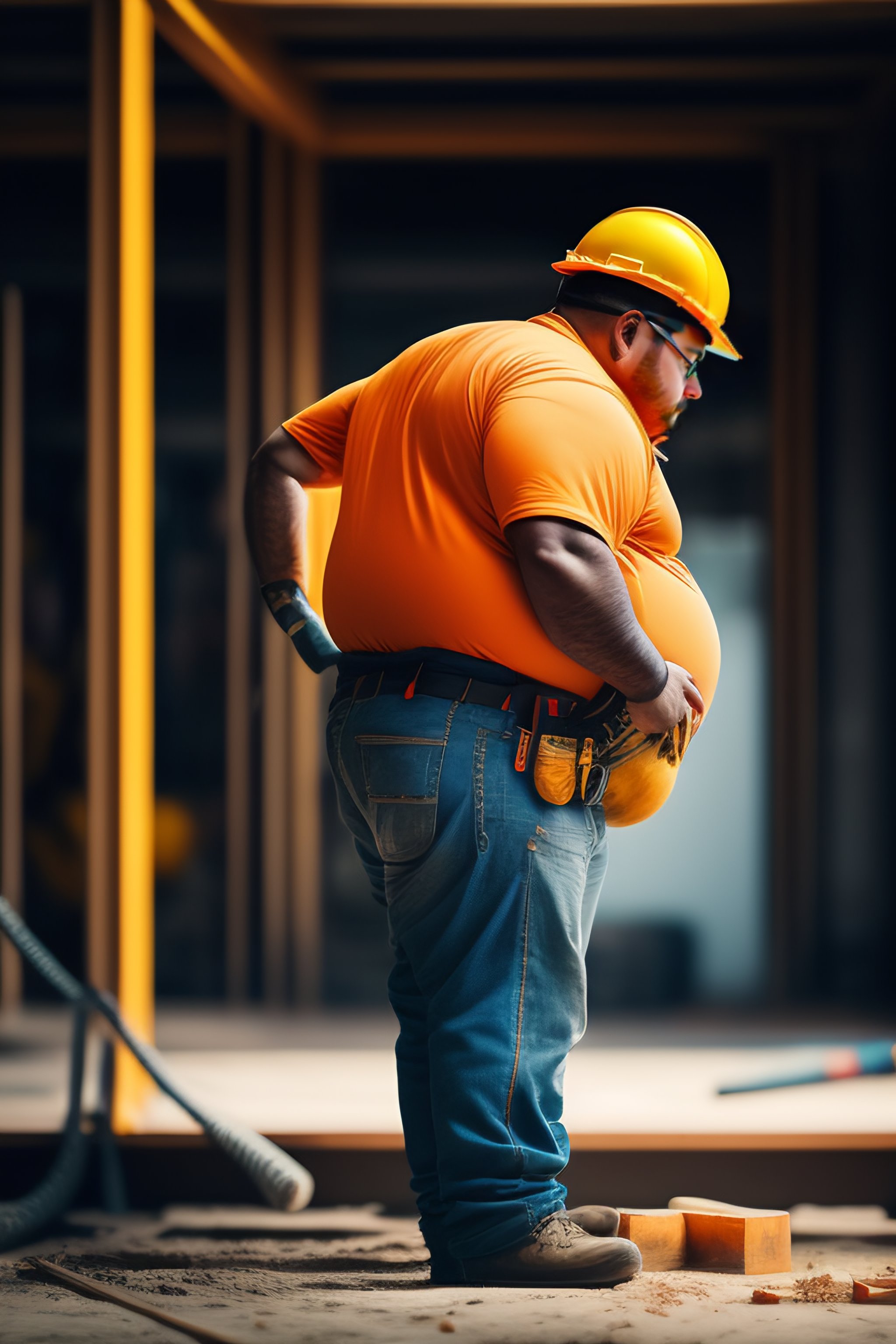 Lexica - A construction worker, with a large round belly, amateur photo