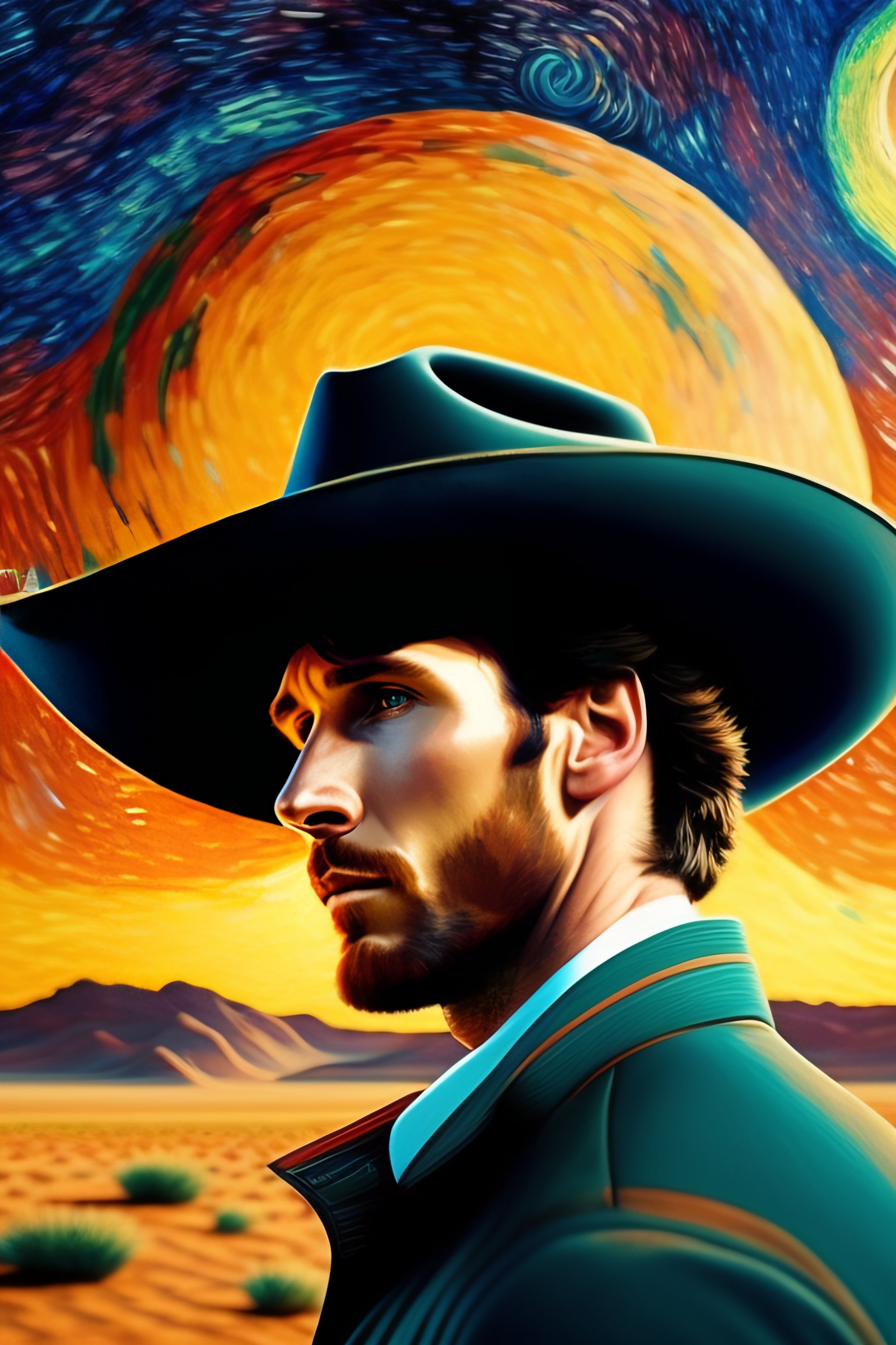 Lexica - Lionel messi with a cowboy hat look to the horizon, distant ...