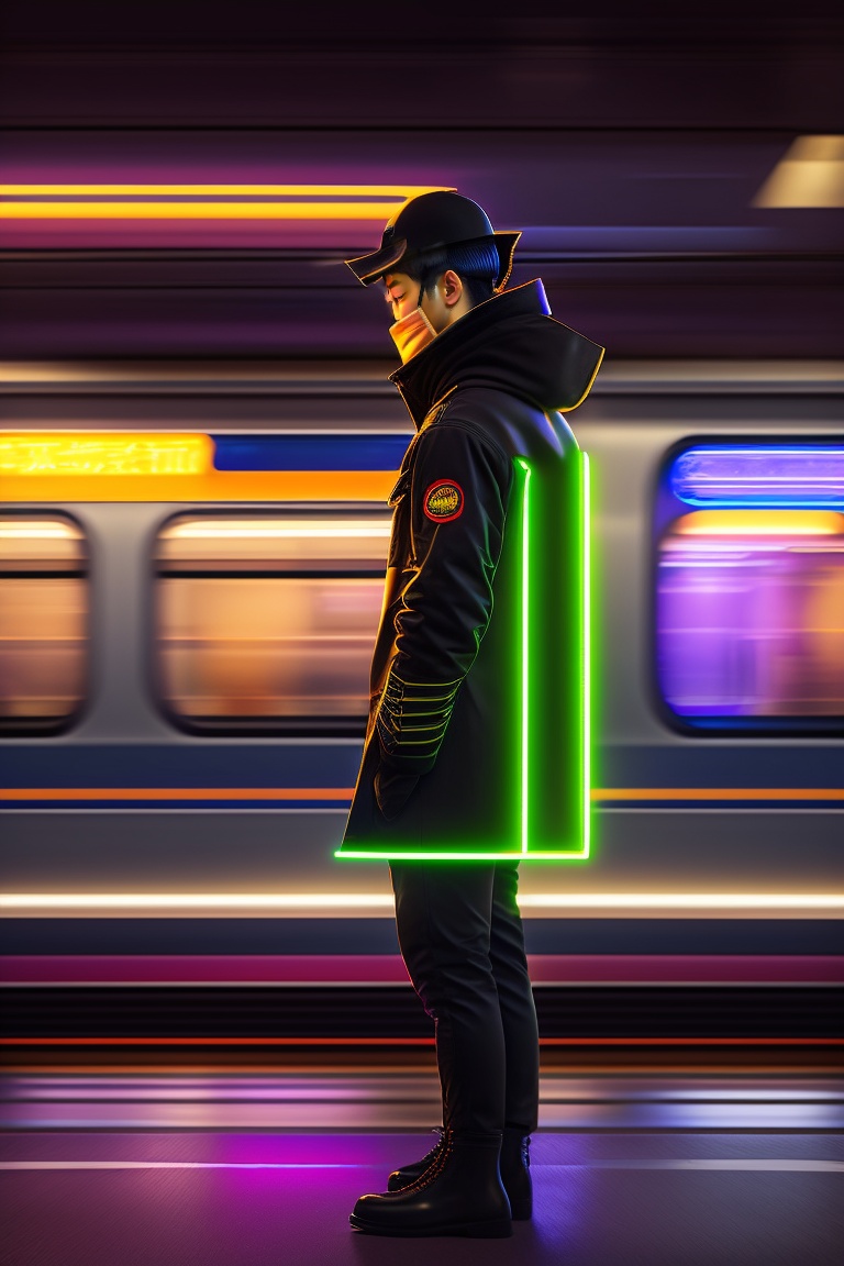 Lexica - Japanese lofi style, a ninja waiting in the subway, dressed in ...