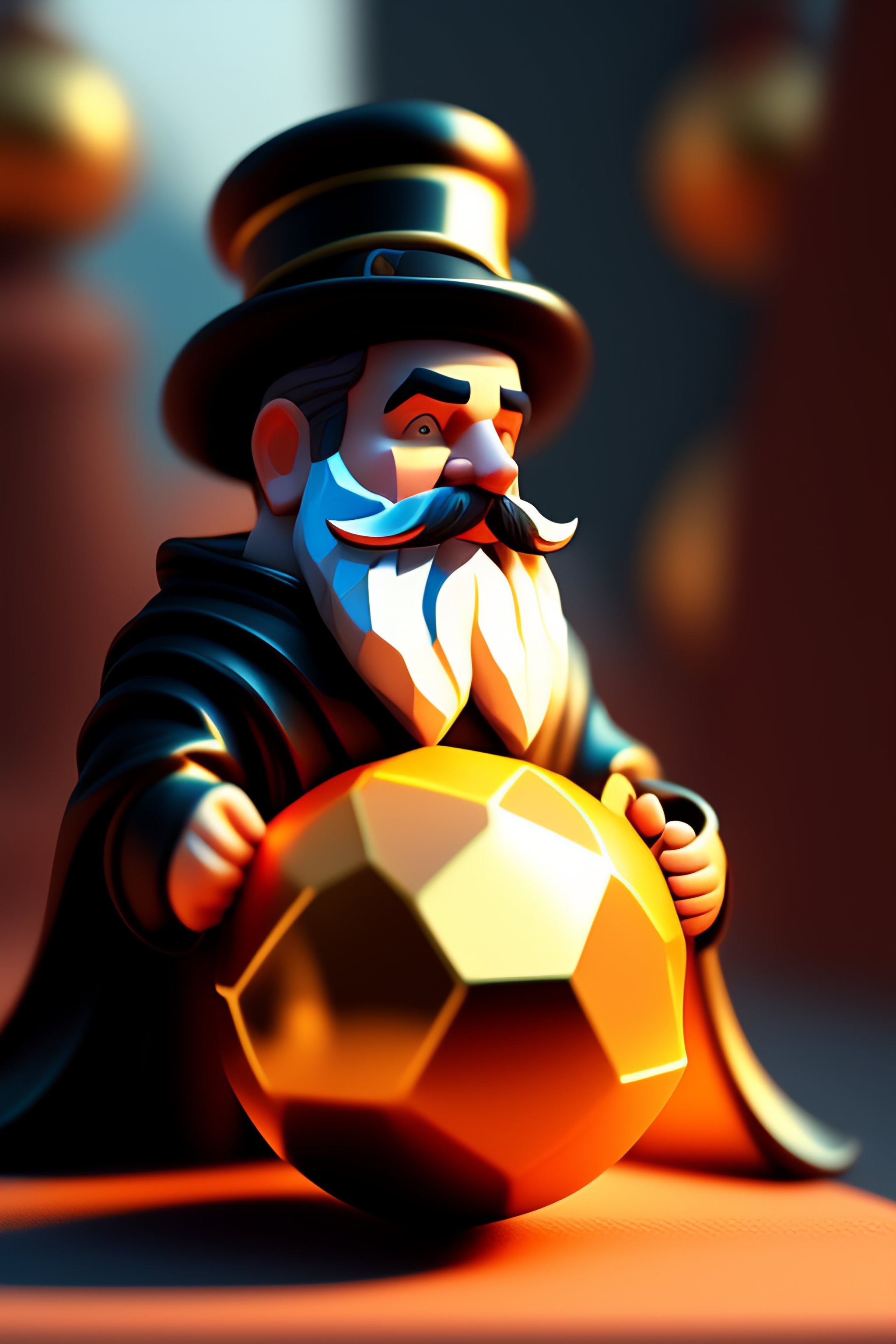 Lexica - Sorcerer marx pondering his orb, low poly