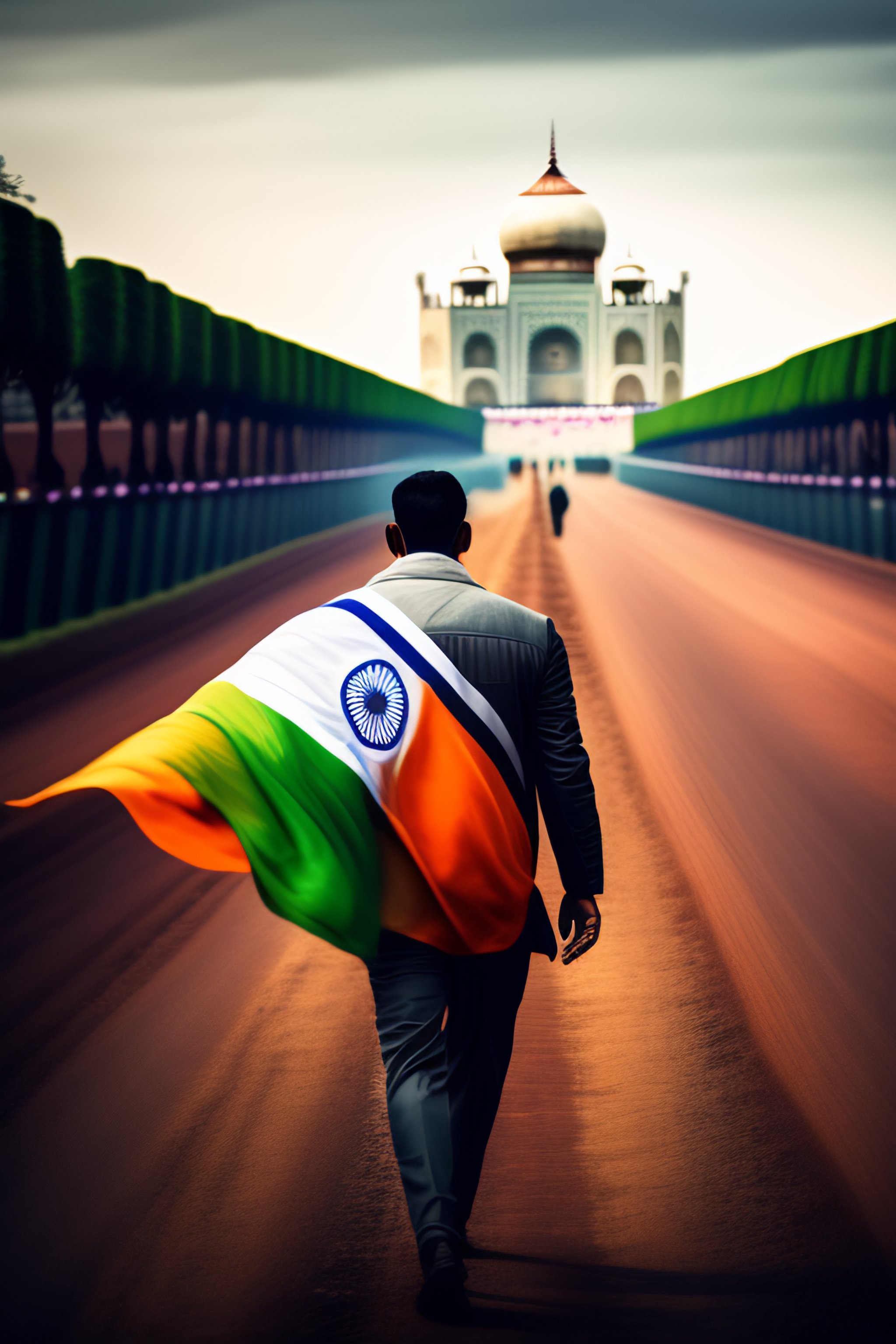 Lexica - A man running holding indian flag in hand