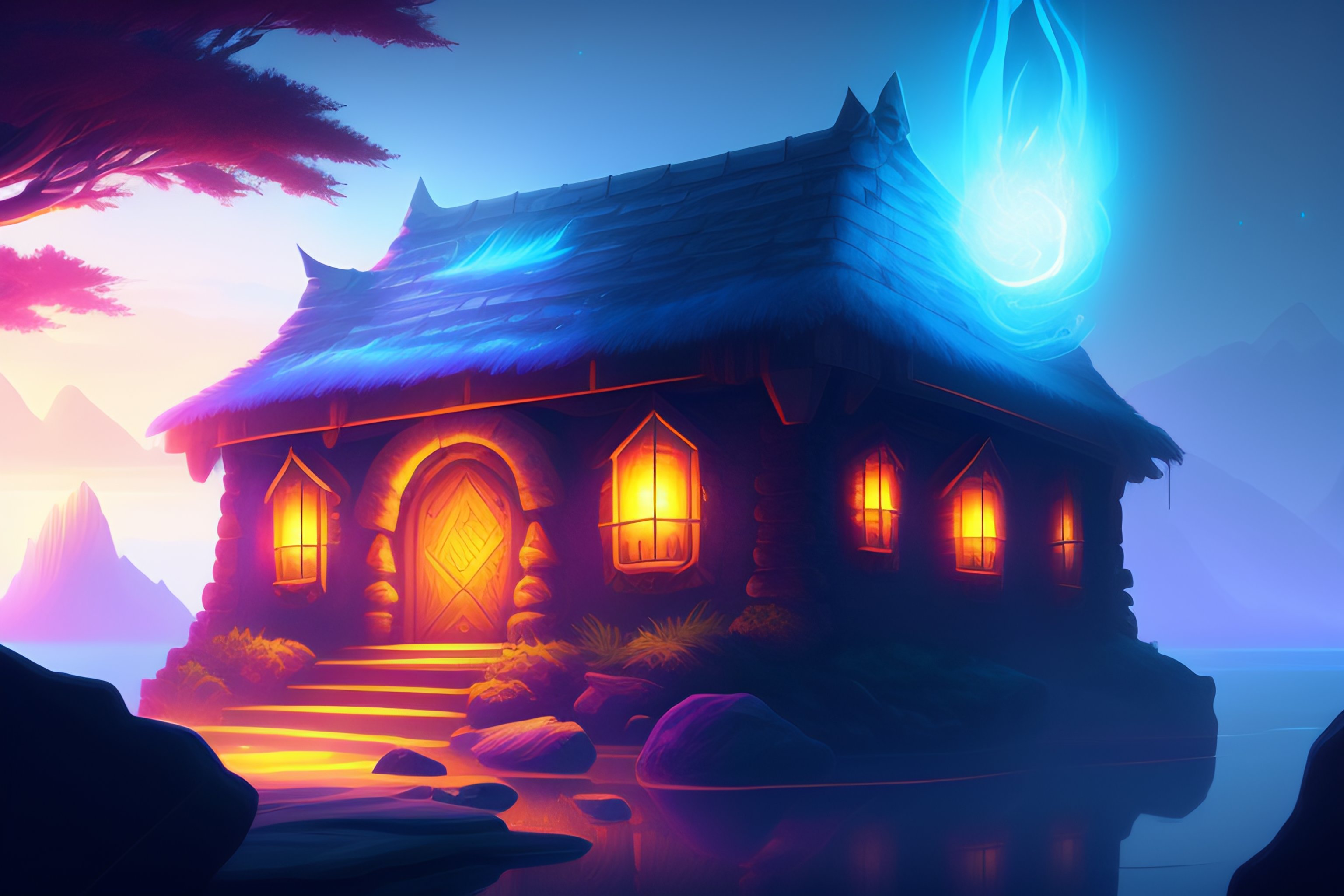 Lexica - Epic cell shaded illustration of a Dungeon dim lit by a blue ...