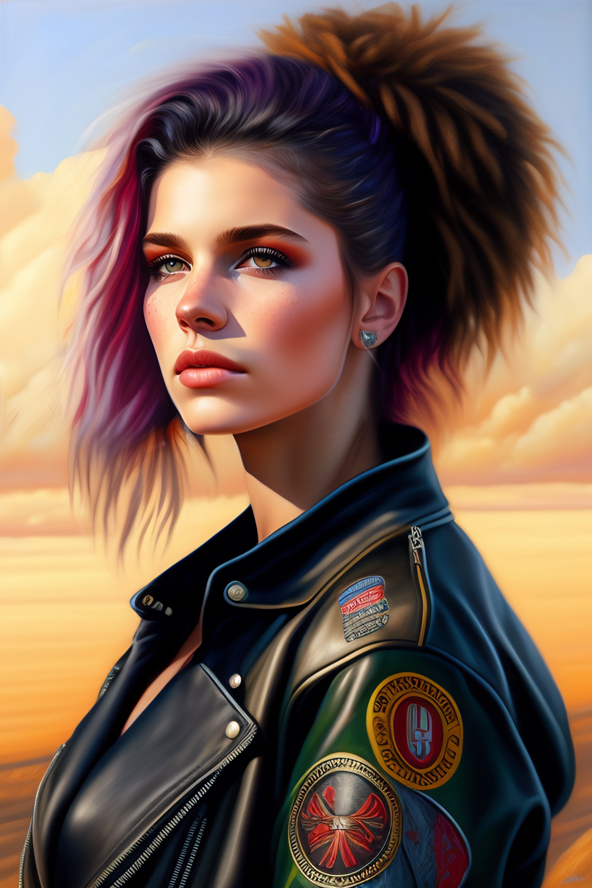 Lexica - Cute punk rock girl, mad max jacket, renaissance, cables on ...