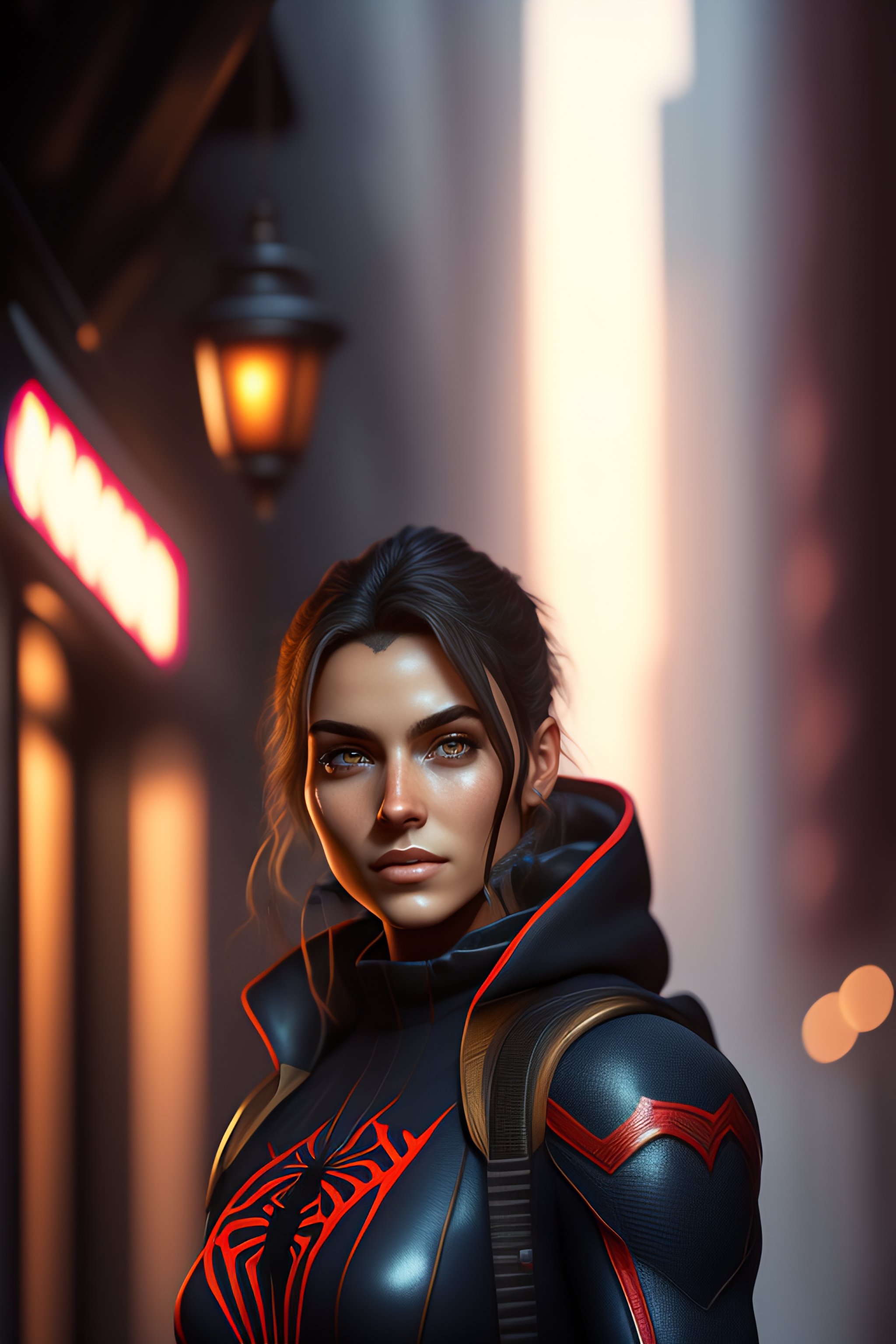 Lexica - Portrait of Spider-girl, hyper detailed, standing in a dark ...