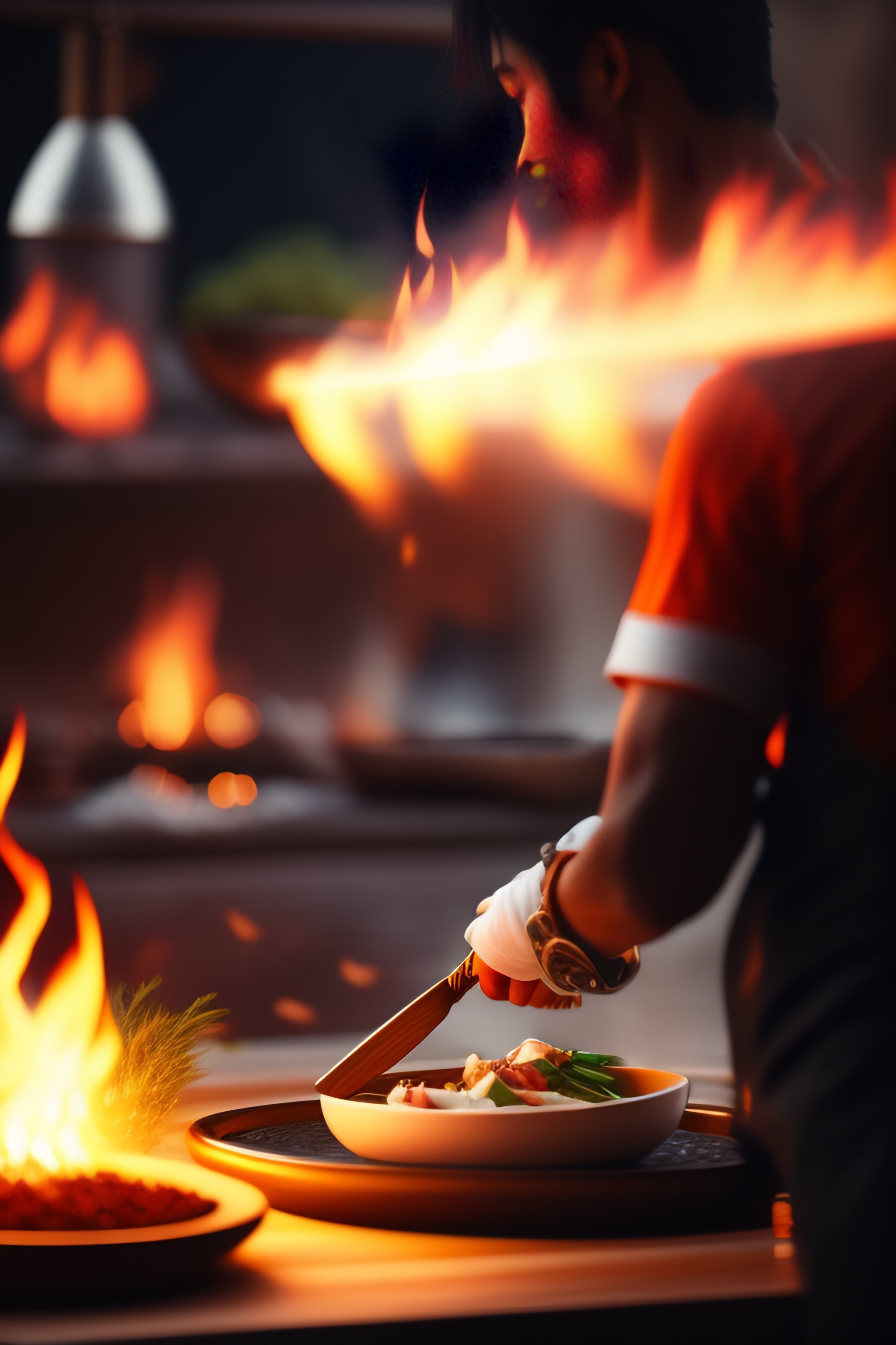 Lexica - Cheff with white clothes, cooking in teppanyaki table with ...