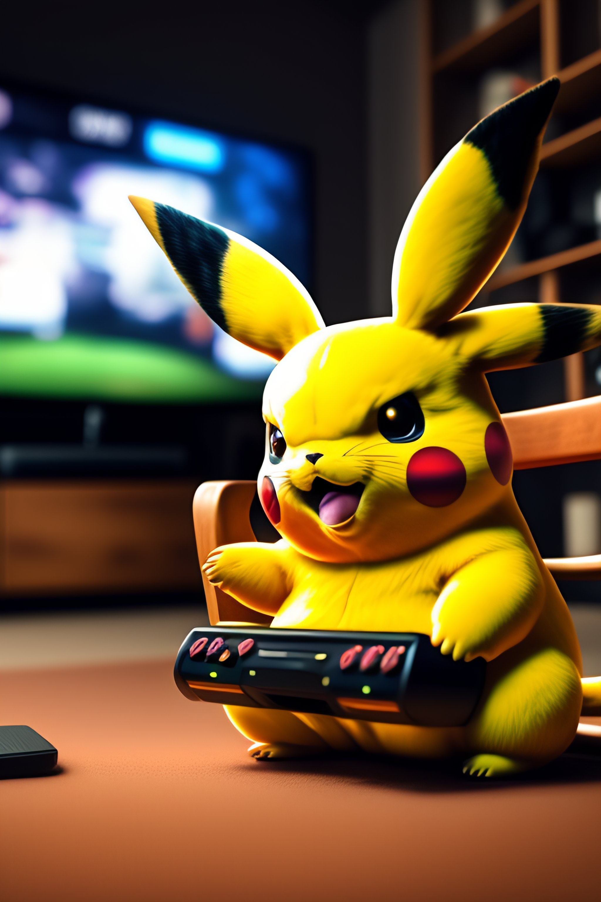 Lexica - Pikachu playing video games in front of the TV