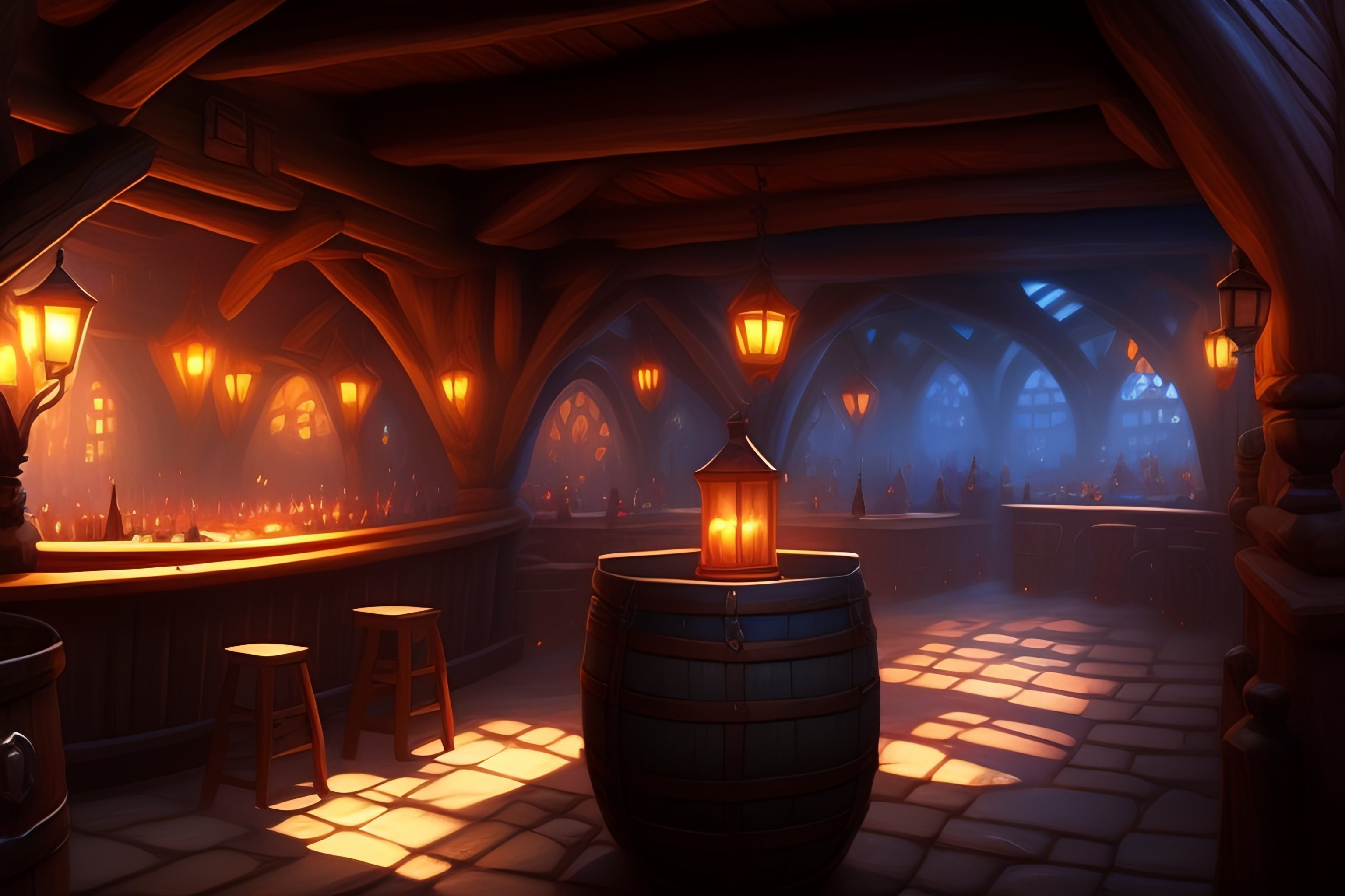 Lexica - Small interior crowded tavern, medieval, high fantasy capital ...