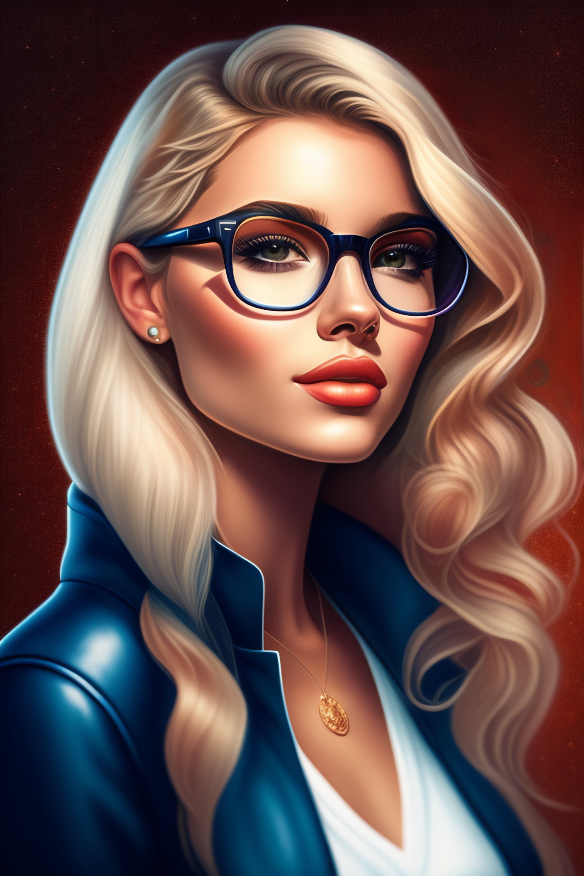 Lexica - Girl with an oval face, wearing glasses, blonde hair, detailed ...