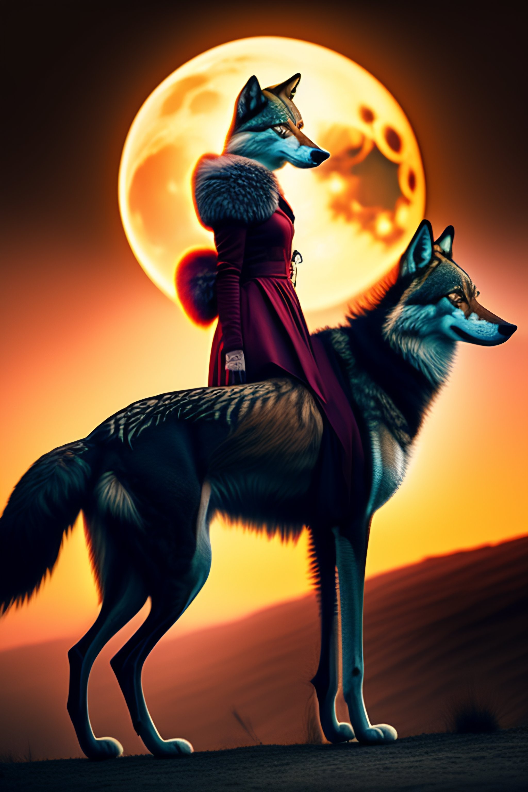 Lexica - Tall emaciated wolf wearing stilts, struggling to walk ...