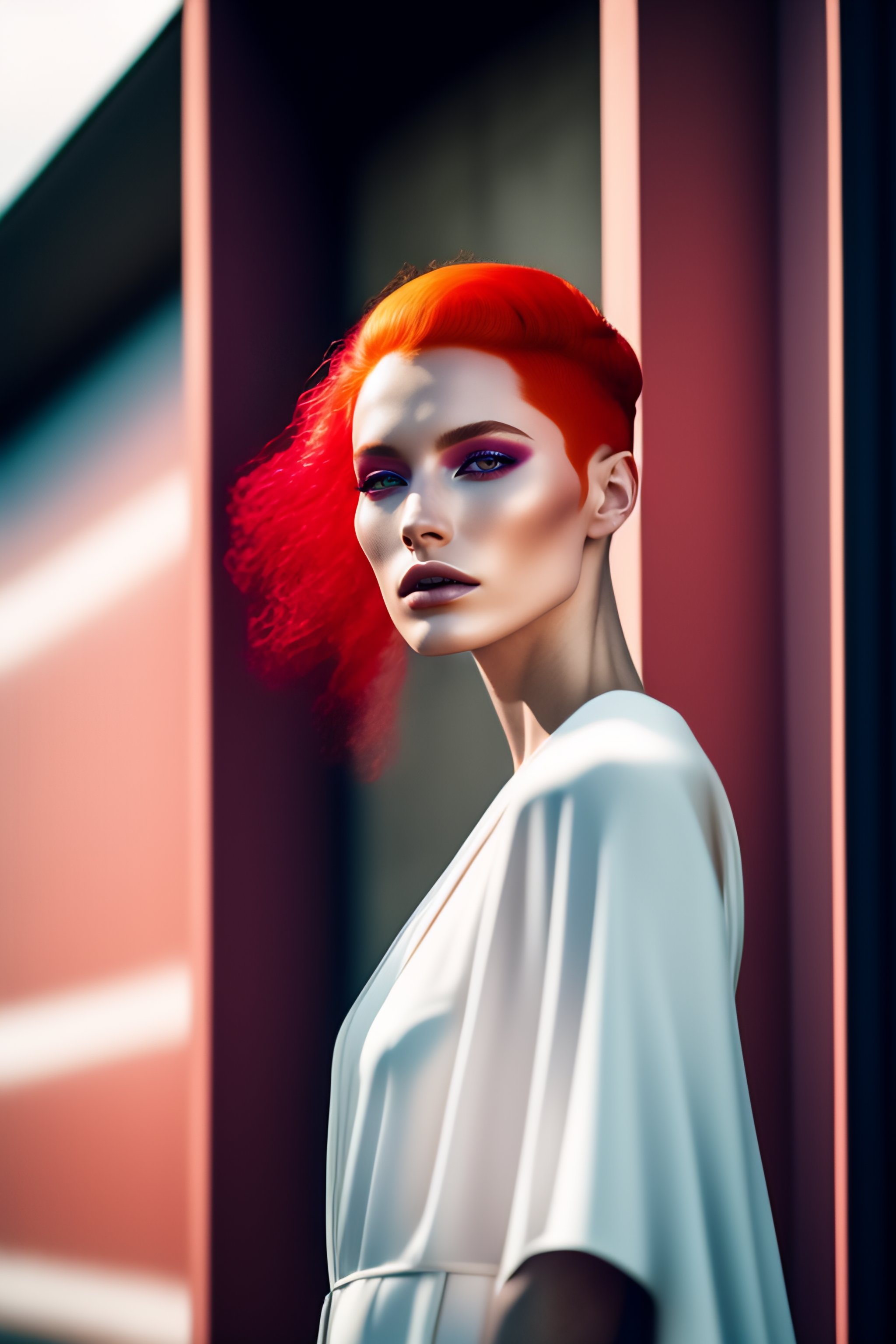 Lexica - Portrait of haute couture beautiful albino fashion model with ...