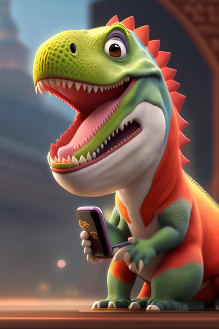 Lexica - A dinosaur talking on the phone, pixar style