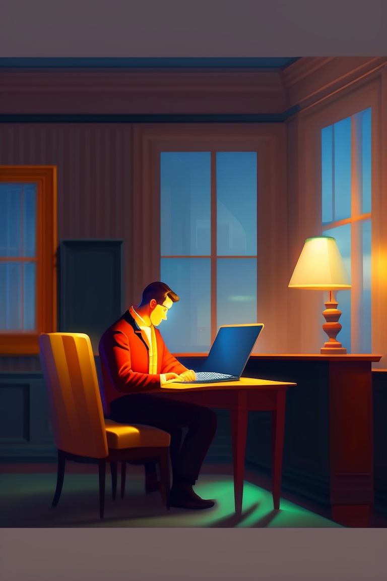 Lexica - Image of a man working on a computer in a sparse room at night ...