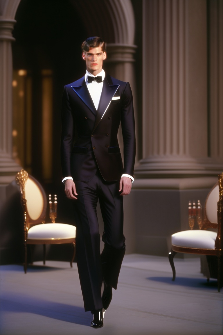 Lexica - 1990 screengrab of male model Lurch wearing a structured black ...