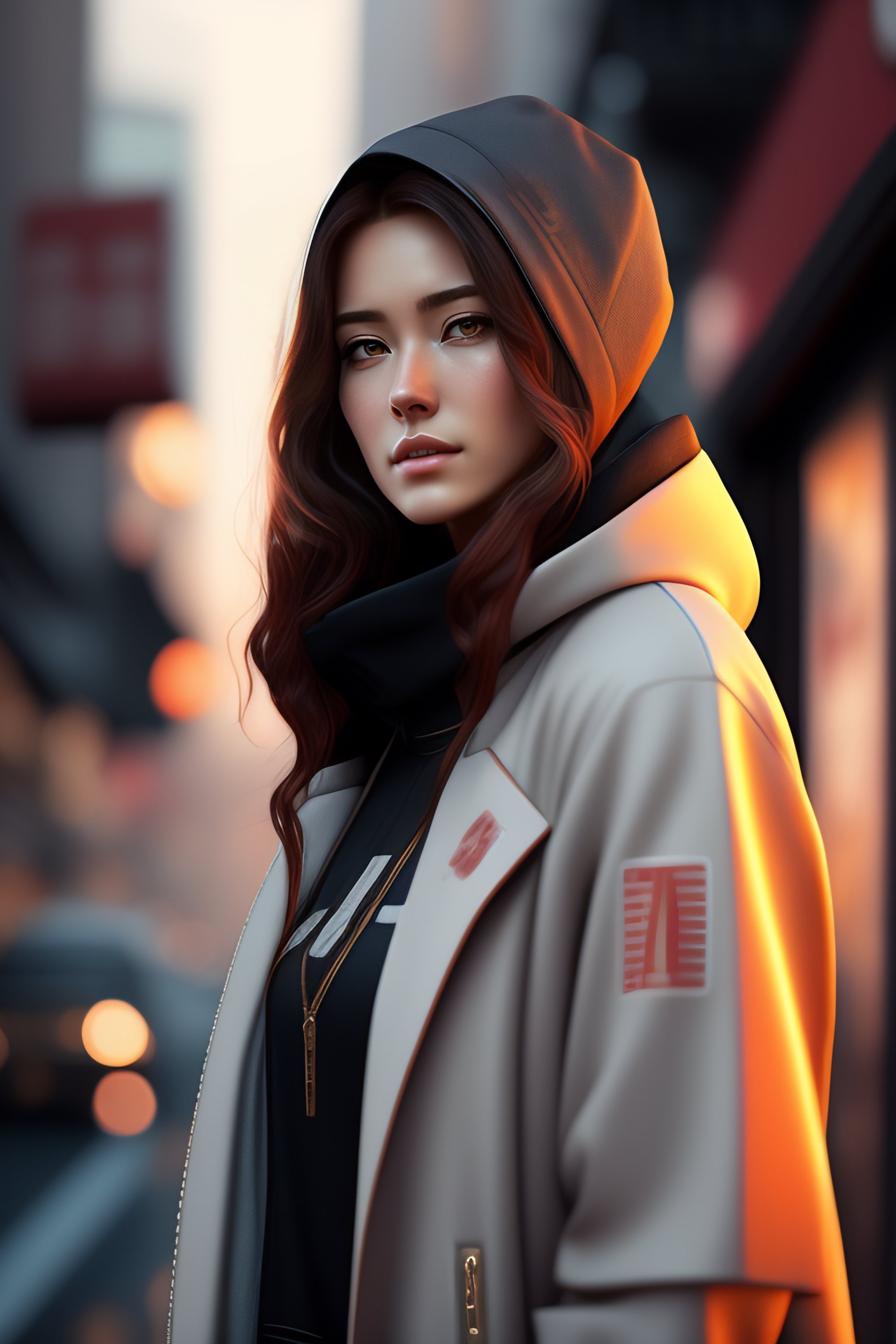 Lexica - Cyberpunk city setting. Realistic young anime white woman ...