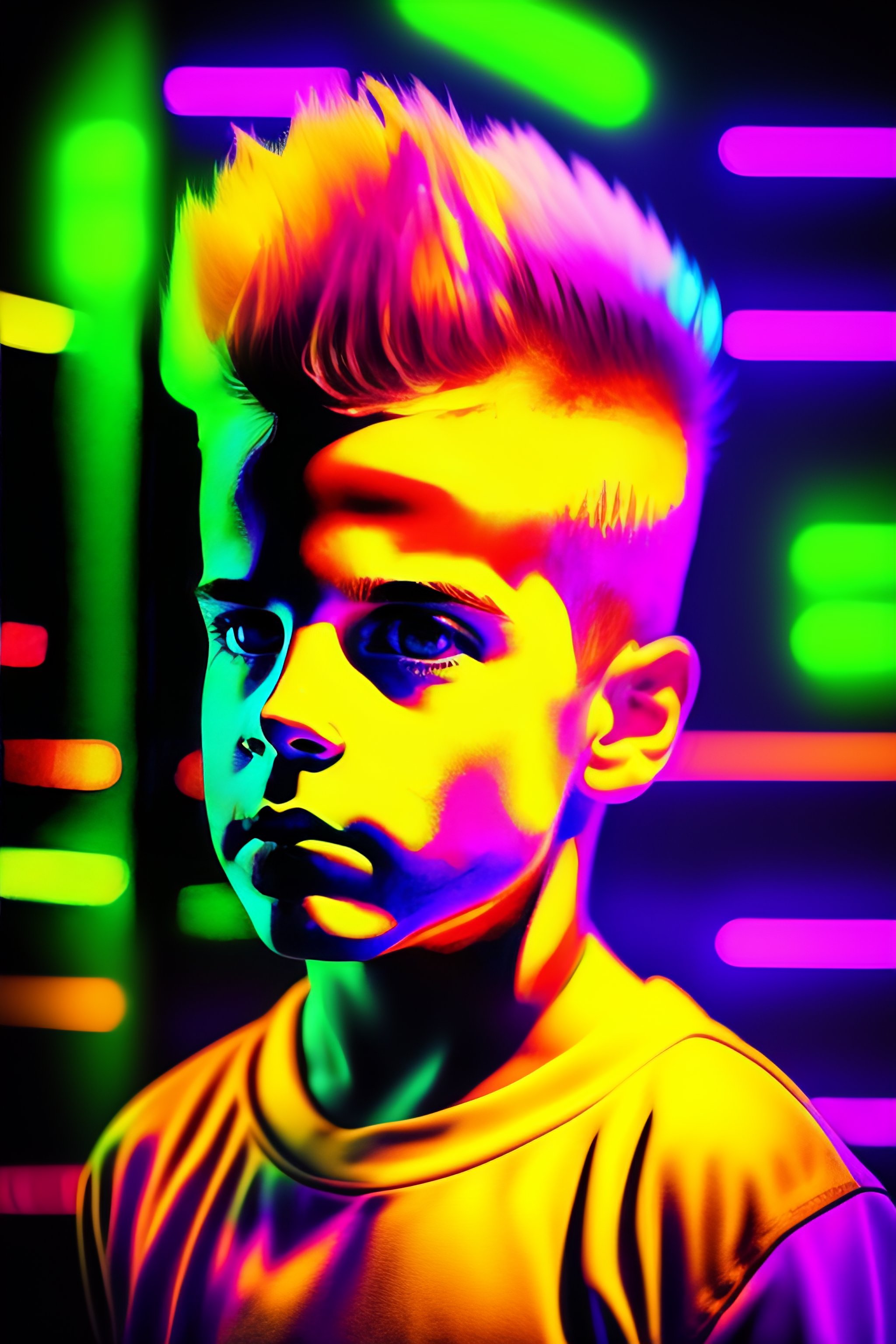 Lexica - Synthwave Portrait of Bart Simpson. Neon lights