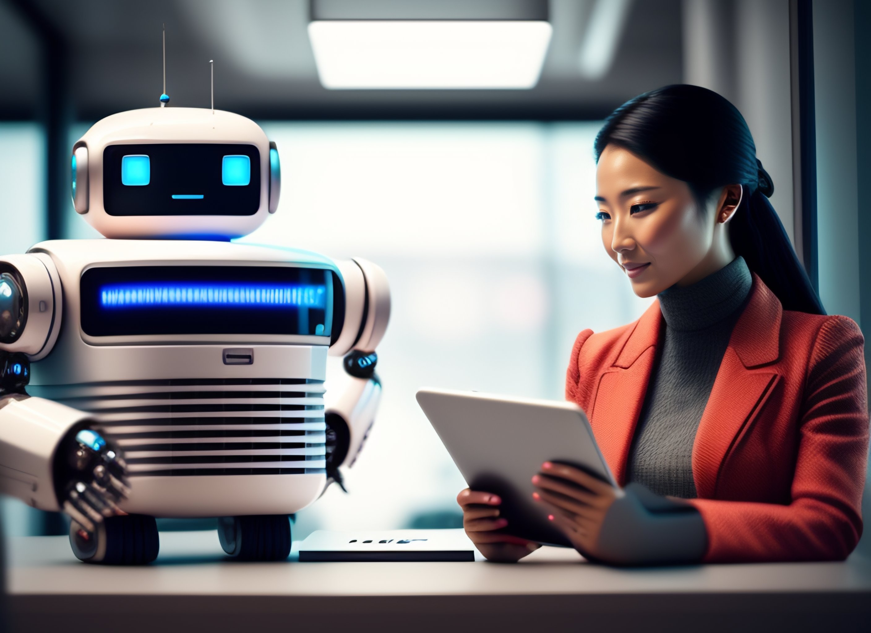 Lexica - A person and a robot. Both working together at the office.
