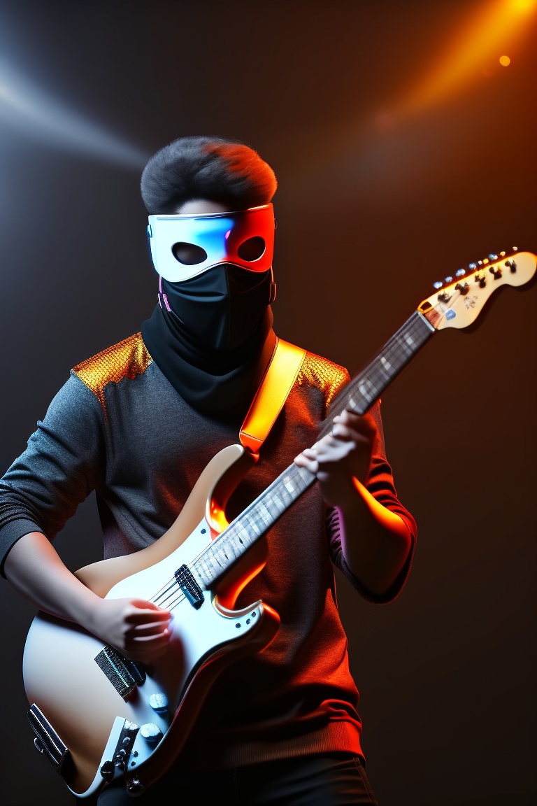 Lexica - Masked teenager ,flame mask ,wearing t-shirt,playing classic ...