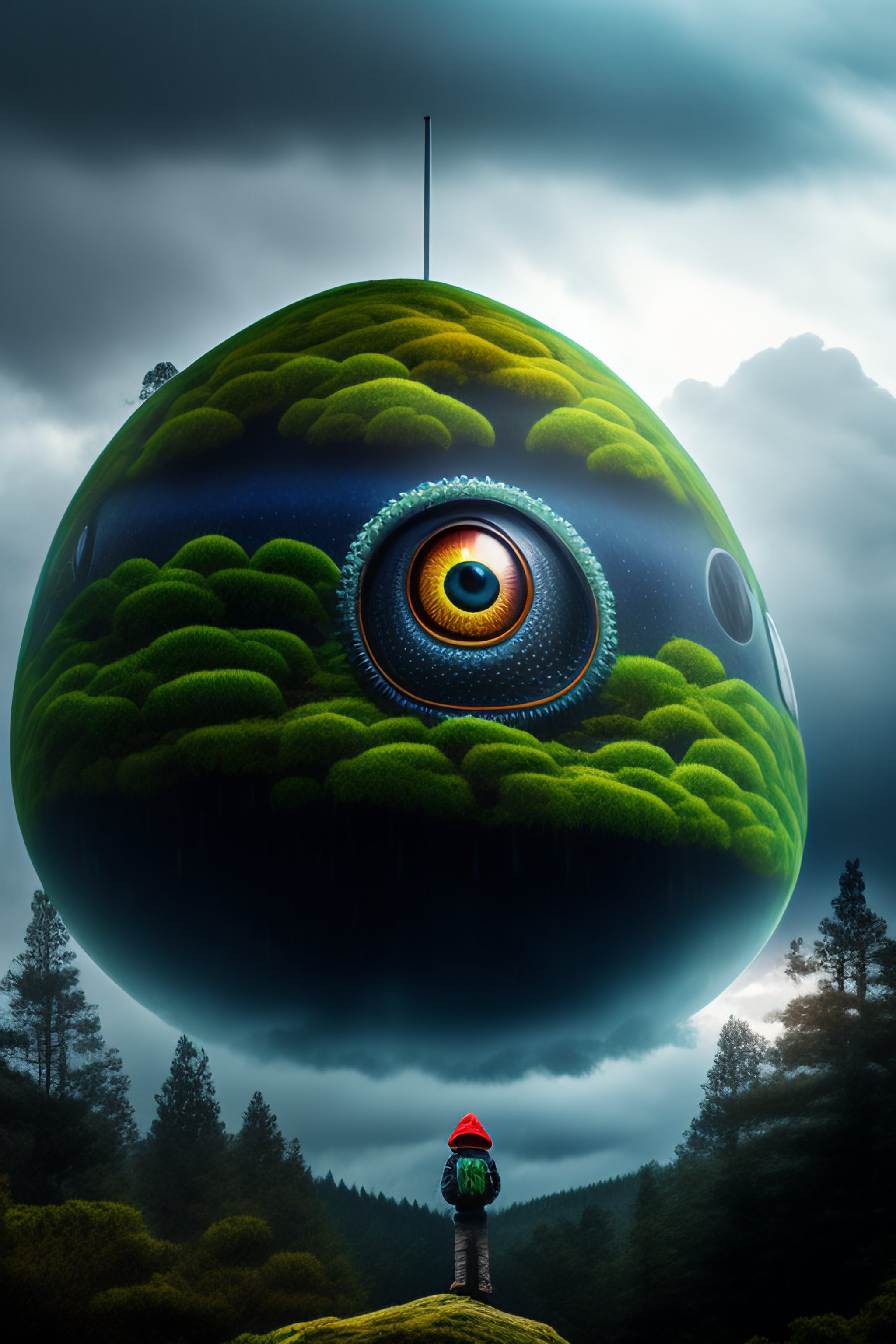Lexica - A monster octopus creature eye looking down in the stormy sky ...