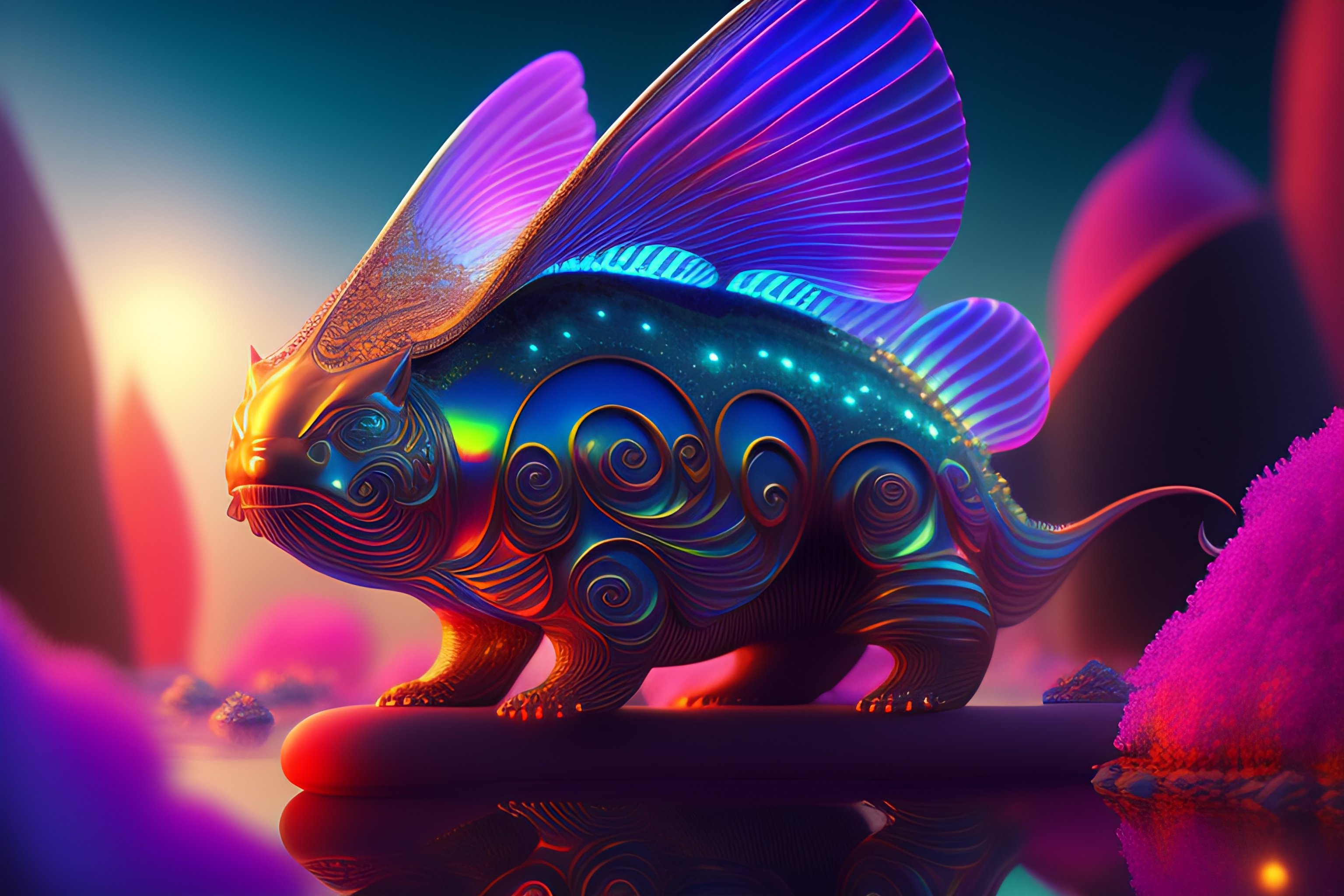 Lexica - Candy iridescent creature in candyland, backlit, warm tones ...