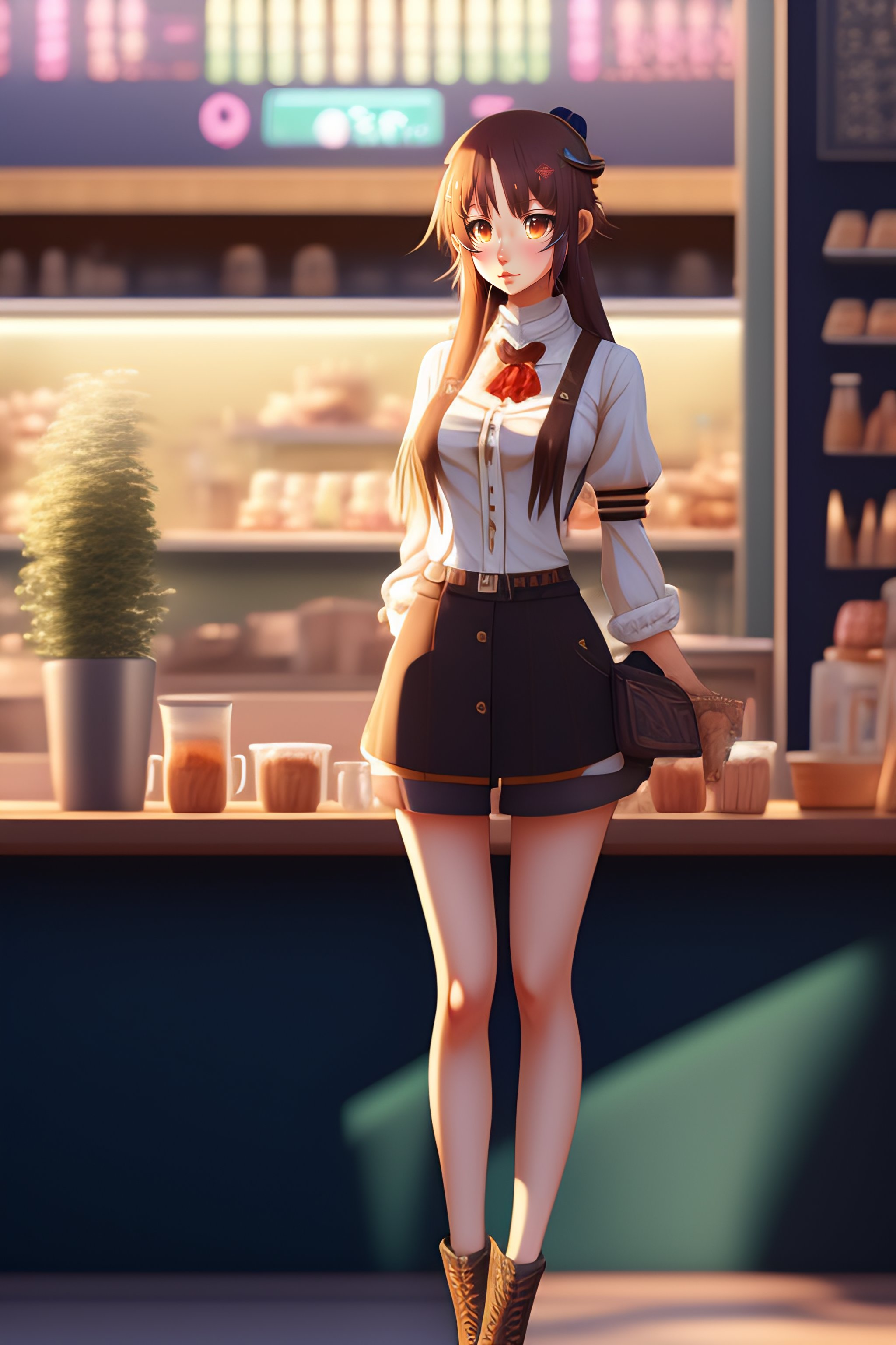 Lexica - Full body anime style model girl inside coffee shop, detailed ...