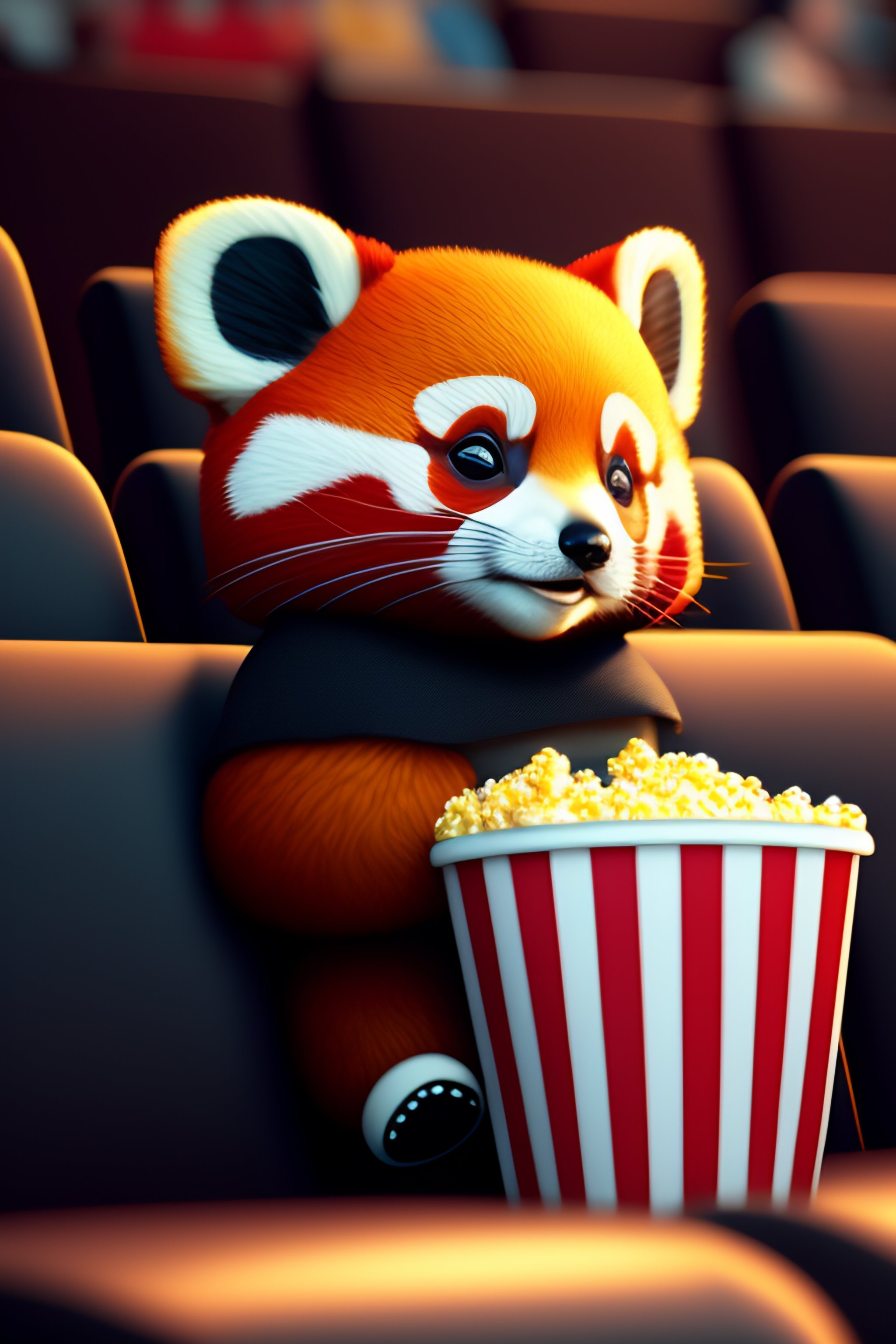 Lexica - Cute chibi small humanoid red panda sitting in a movie theater ...
